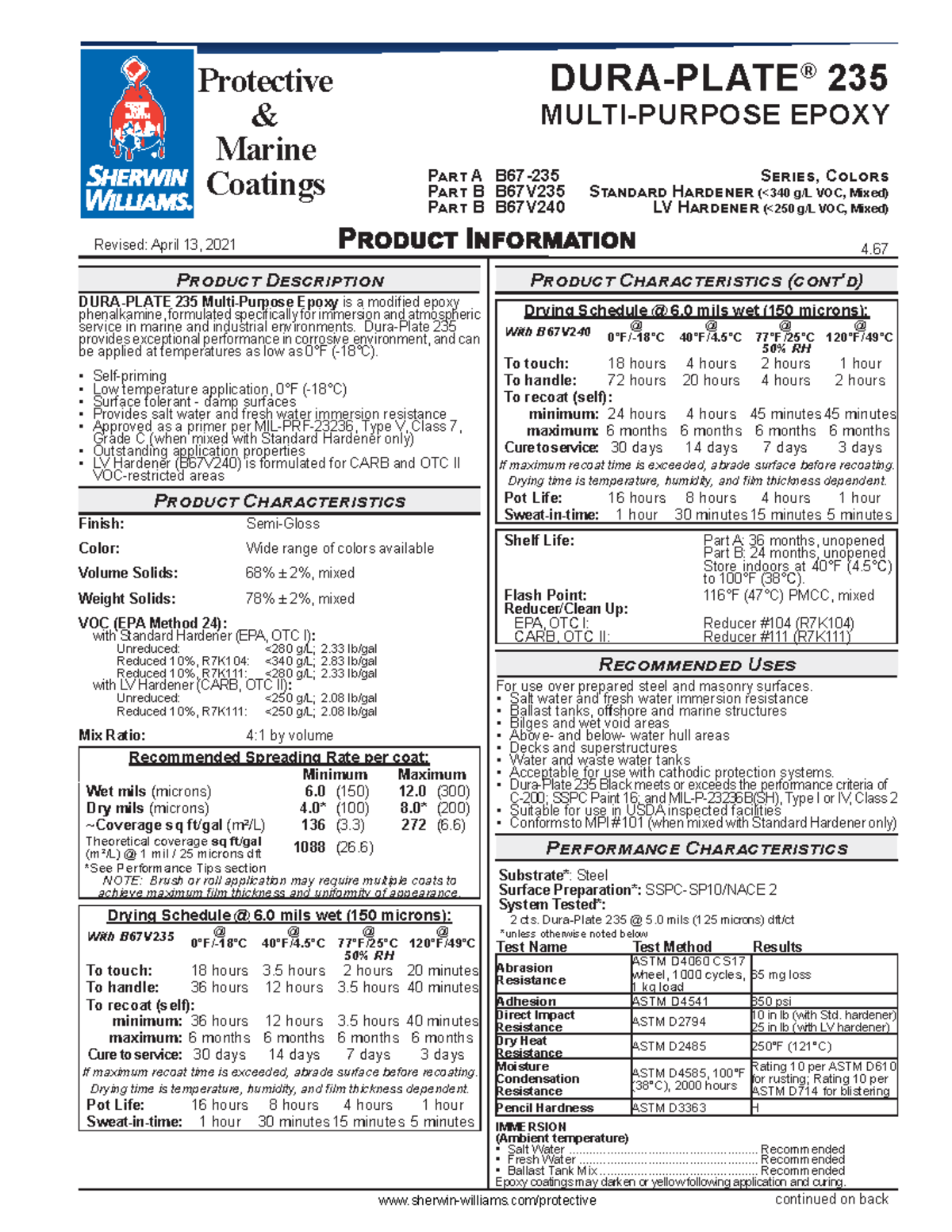 Duraplate 235 - Revestimiento - Revised: April 13, 2021 DURA-PLATE 235 ...