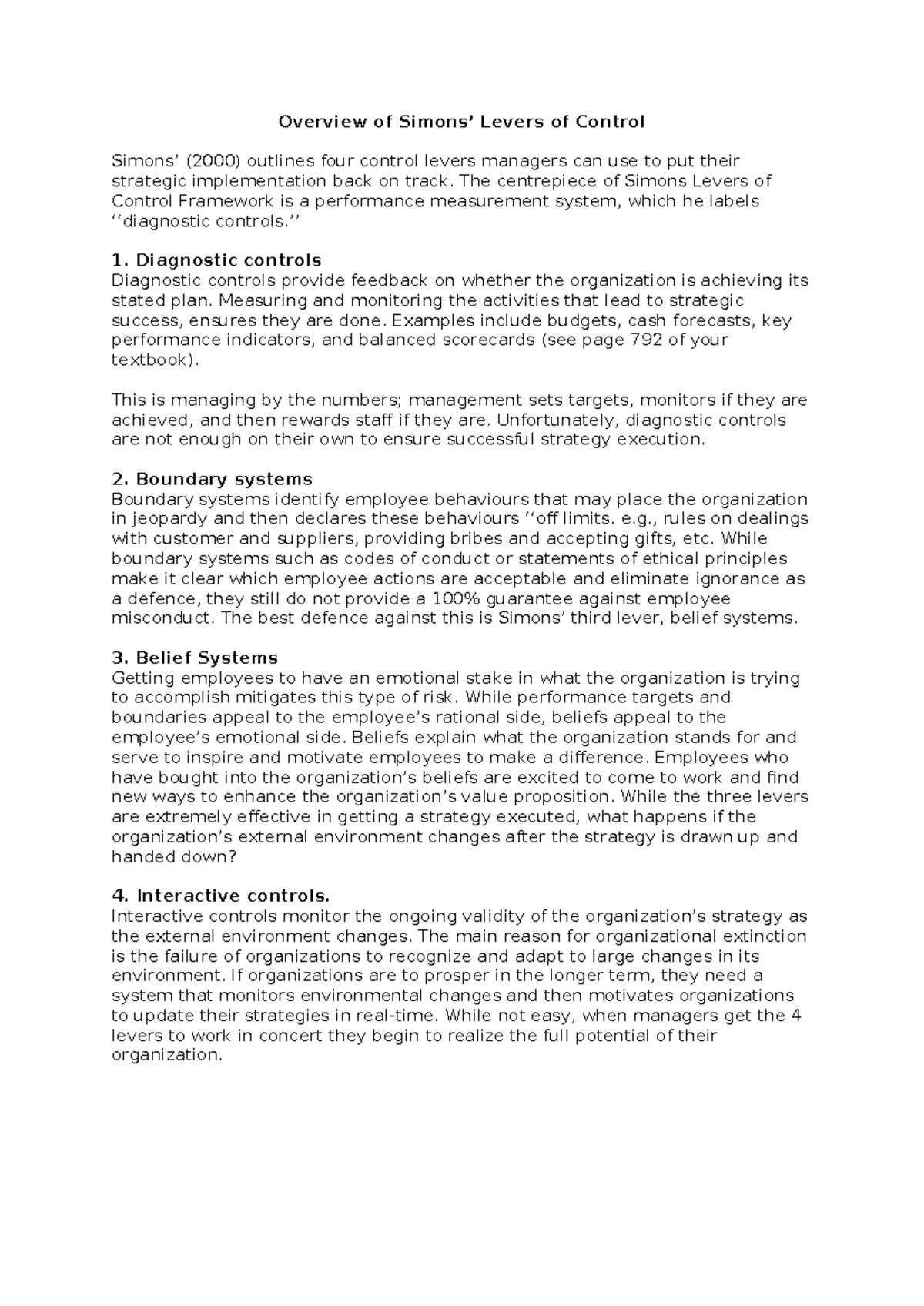 Overview of Simons Levers of Control - Overview of Simons’ Levers of ...