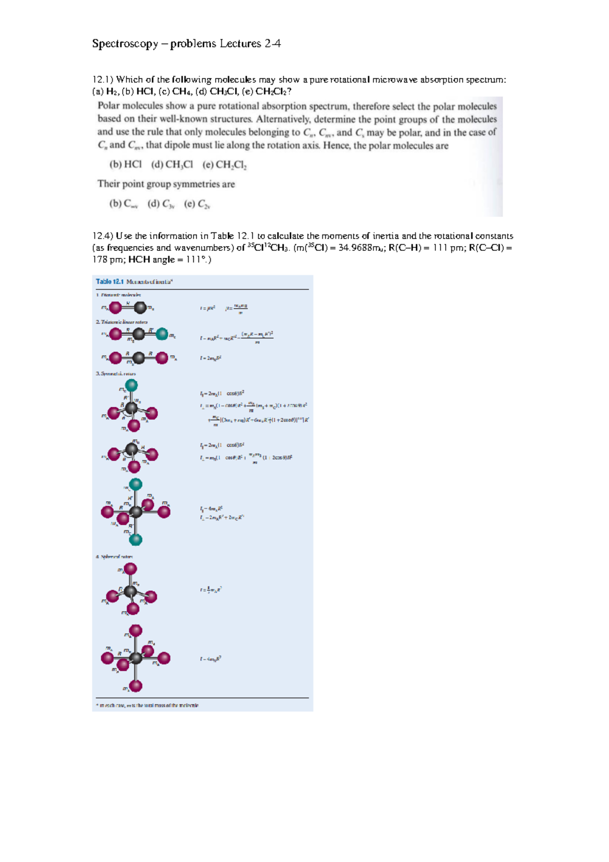 Tutorial Work, Questions & Answers: Spectroscopy 1-2 Spectroscopy ...