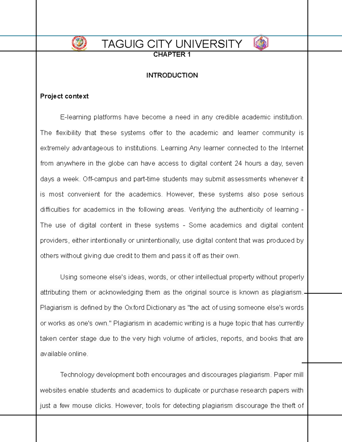 Chapter 1-4 - Documentation - CHAPTER 1 INTRODUCTION Project context E-learning platforms have ...