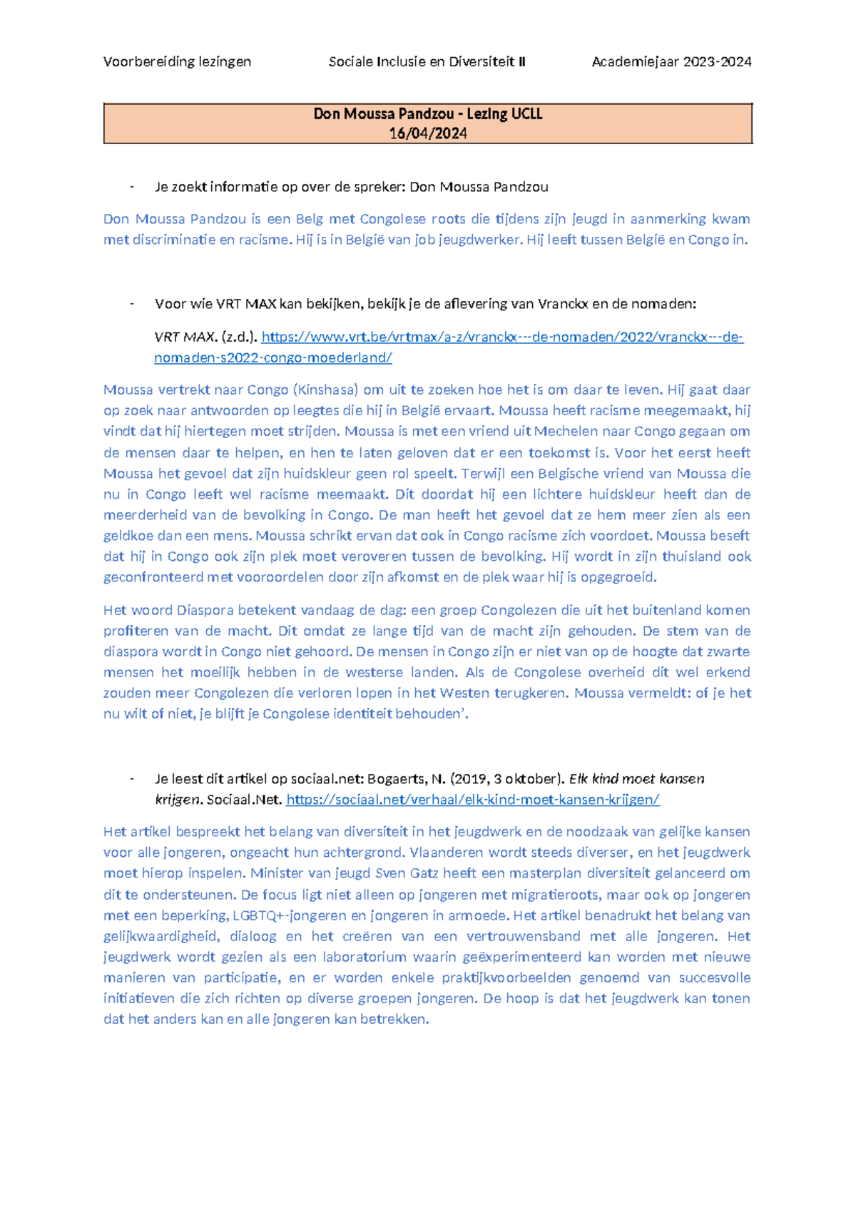 SID Samenvatting van lezing Don Moussa Pandzou - Voorbereiding lezingen ...