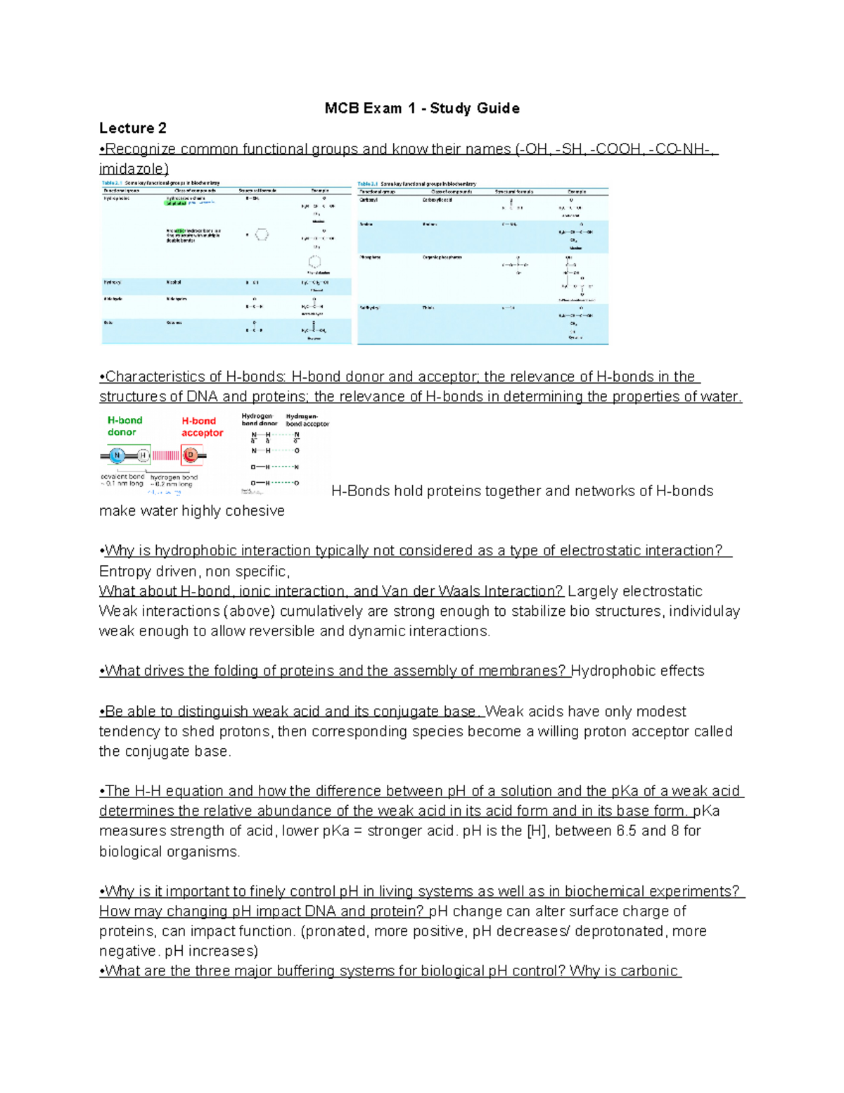 MCB Exam 1 - Study Guide - MCB Exam 1 - Study Guide Lecture 2 •Recognize common functional ...