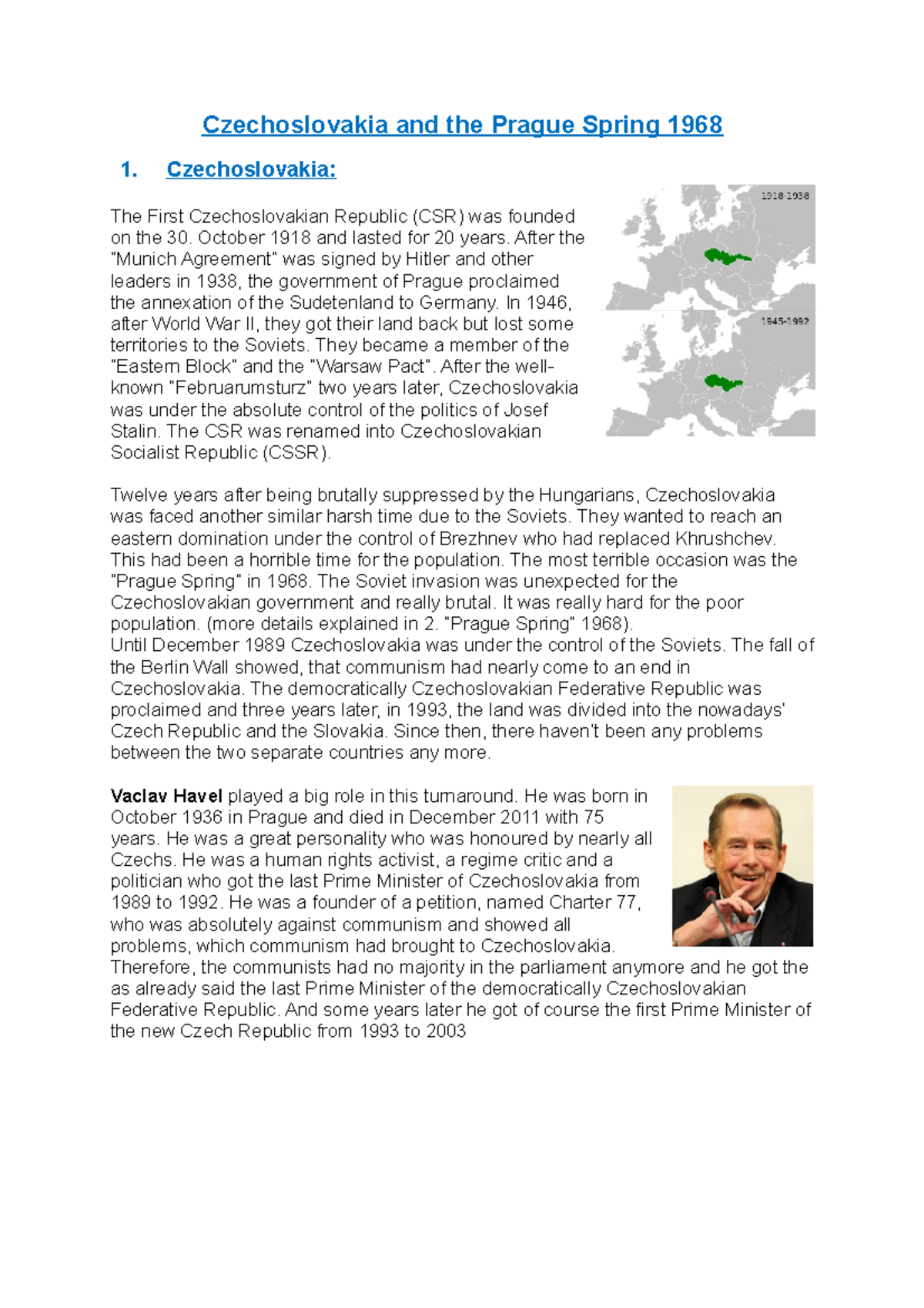 Czechoslovakia and the Prague Spring 1968 Einteilung - Czechoslovakia ...