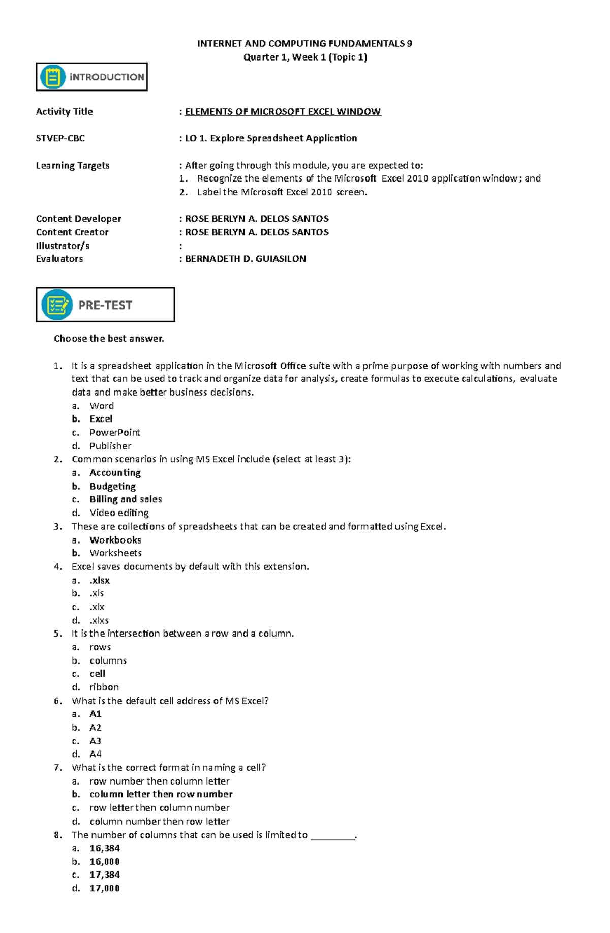 Manuscript ICF9 Q1 Week1 Topic 1 - INTERNET AND COMPUTING FUNDAMENTALS 9 Quarter 1, Week 1 ...