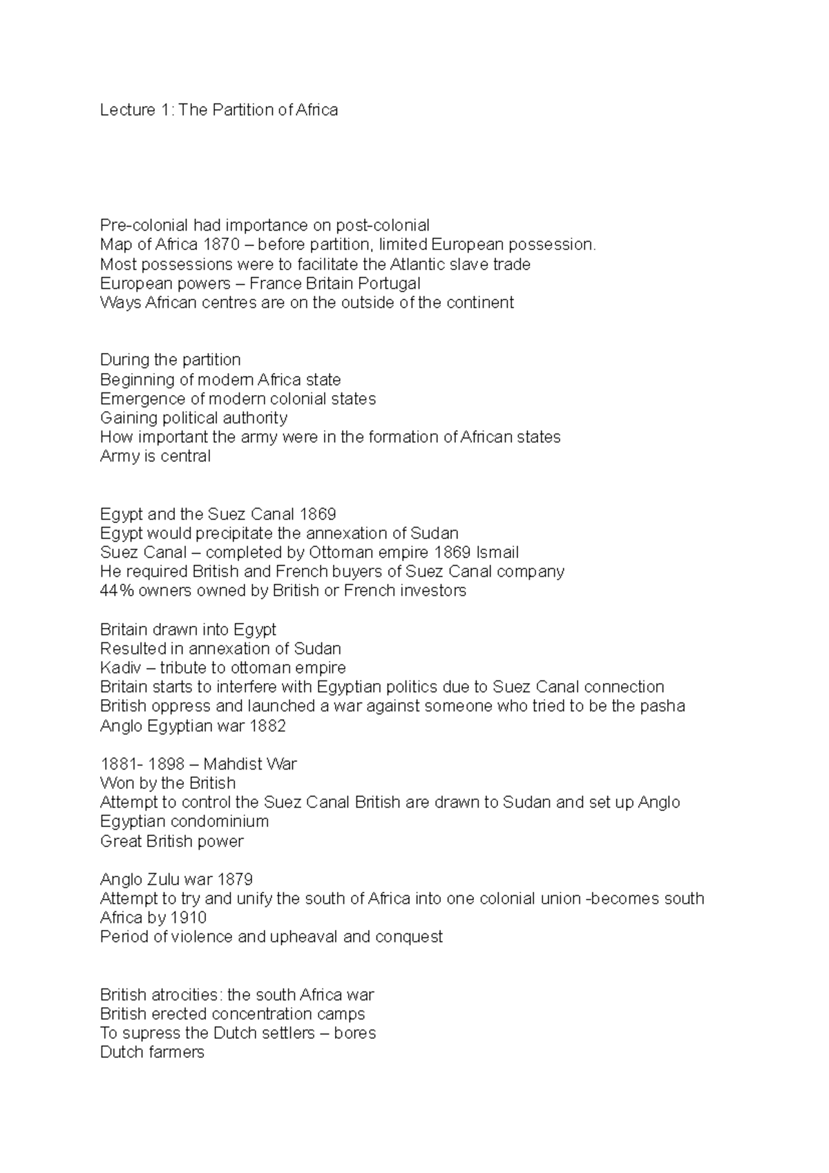 Lecture 1 - Africa - Lecture 1: The Partition of Africa Pre-colonial ...