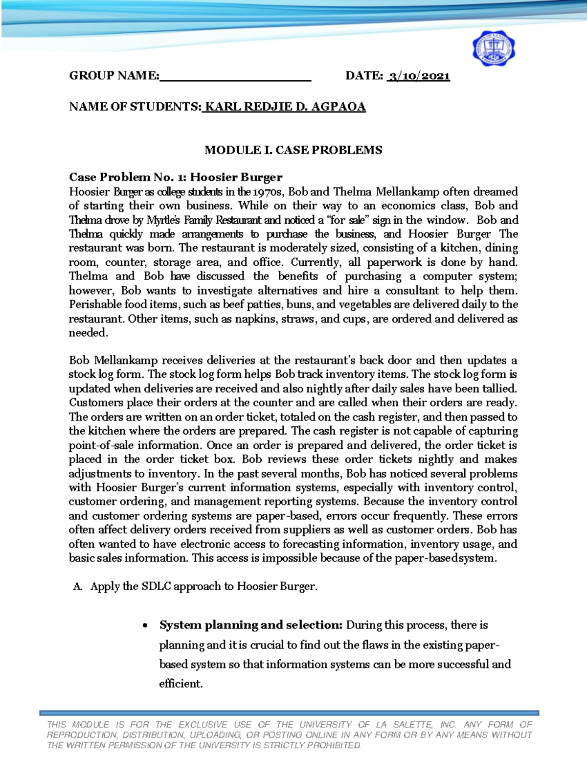 Module 1 - cases - 123 - THIS MODULE IS FOR THE EXCLUSIVE USE OF THE ...