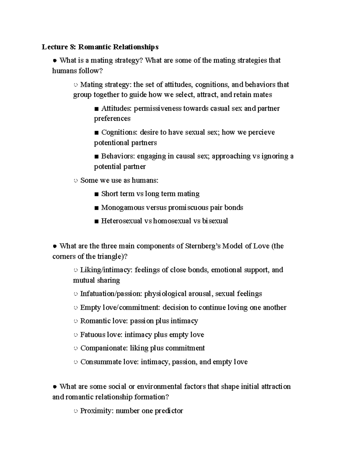 PSYC 3430 - Exam 3 Study Guide - Lecture 8: Romantic Relationships What ...