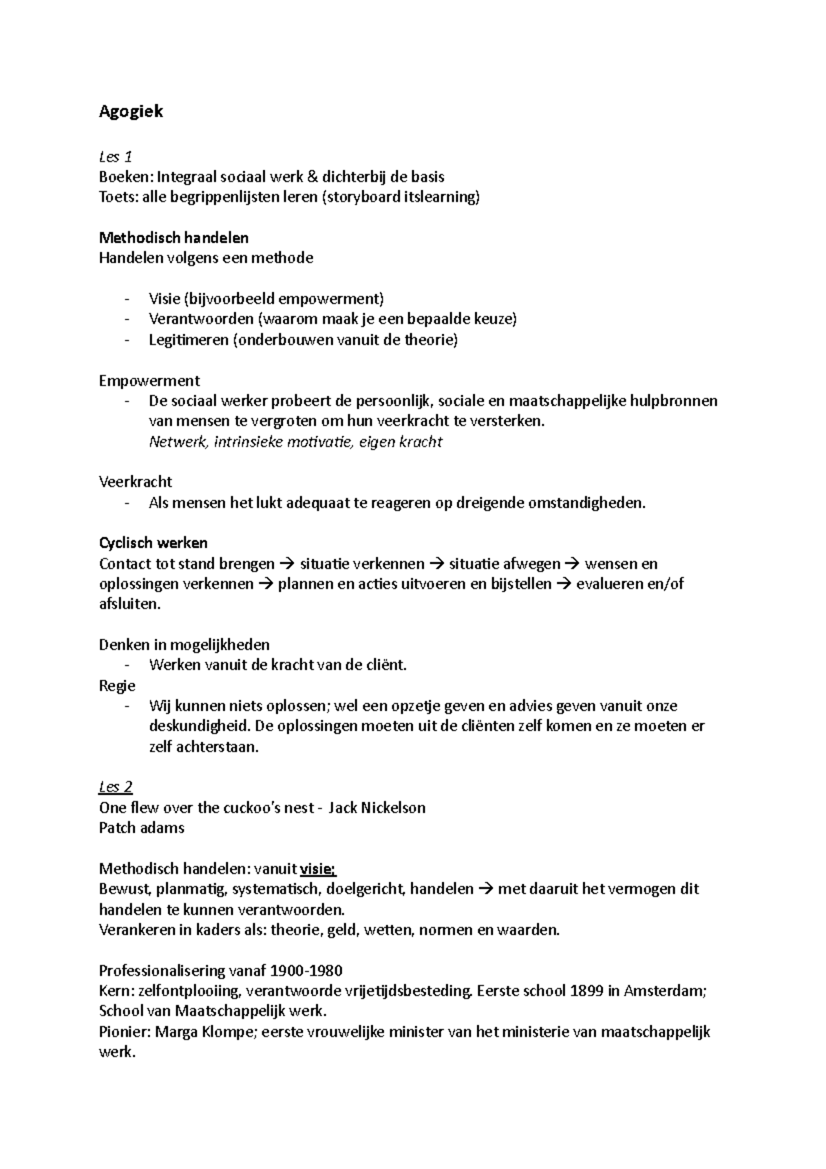 Agogiek les 1 - College-aantekeningen 1,2,3 - Agogiek Les 1 Boeken ...