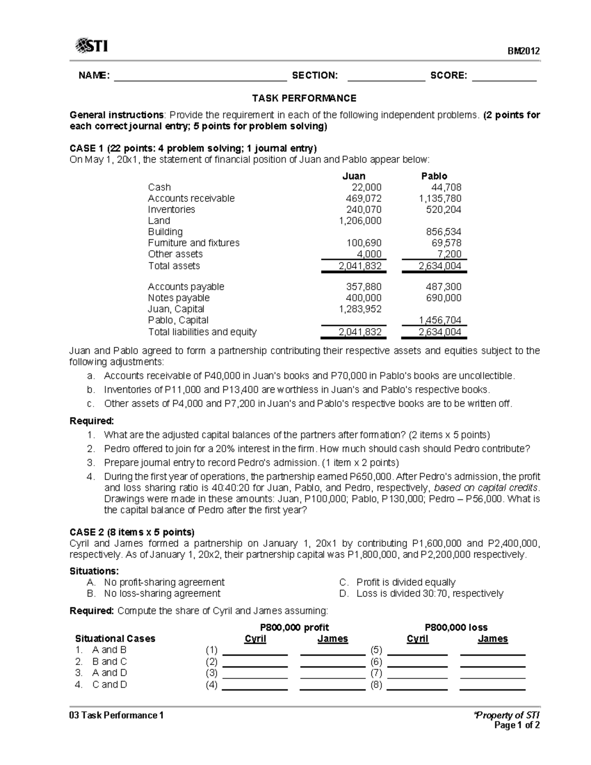 03 Task Performance 1 - addsfds - BM 03 Task Performance 1 *Property of ...