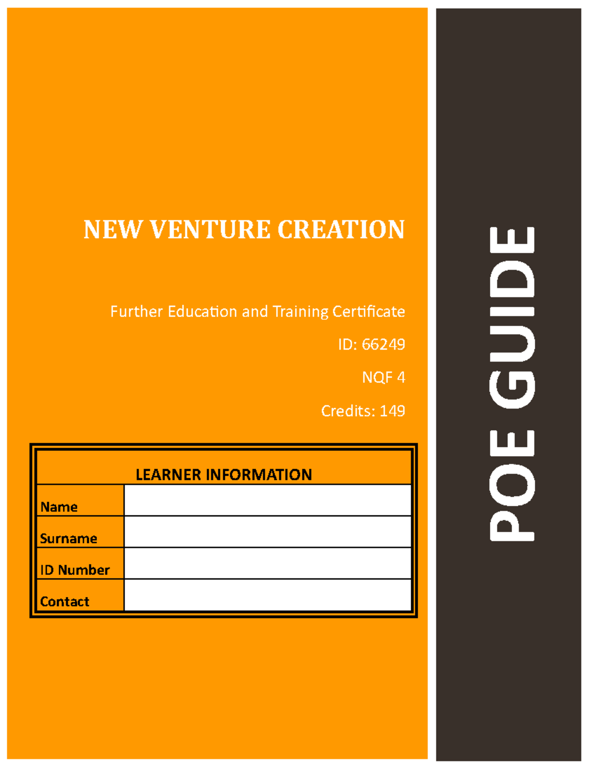 POE Guide - NEW VENTURE CREATION Further Education and Training ...