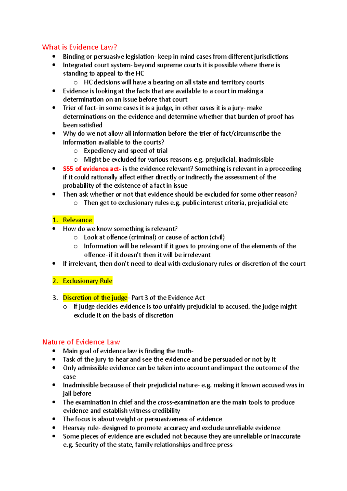 Evidence Law Notes - What is Evidence Law? Binding or persuasive ...