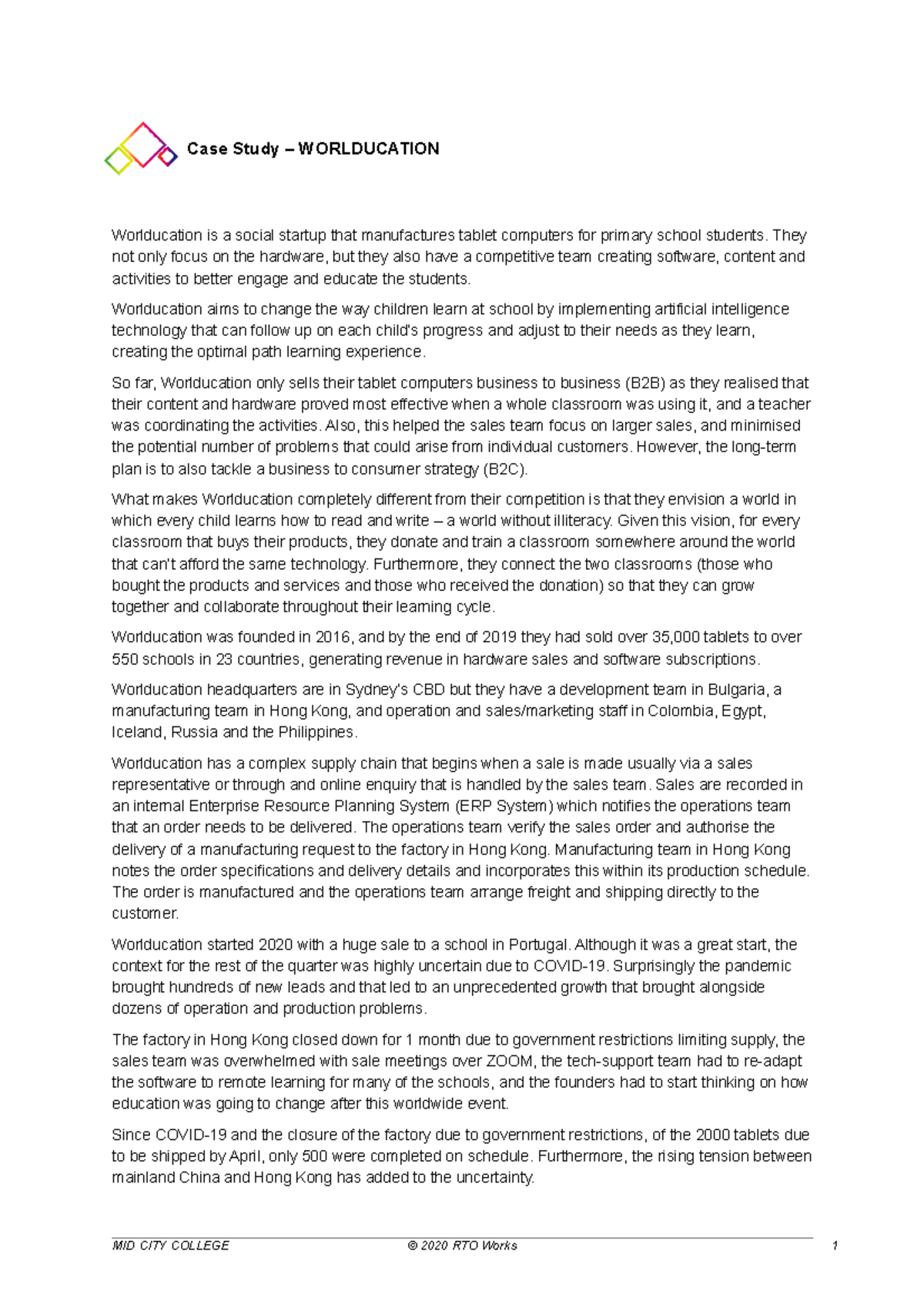 Bsbxcm 501 Simulation Pack - Case Study – WORLDUCATION Worlducation is ...