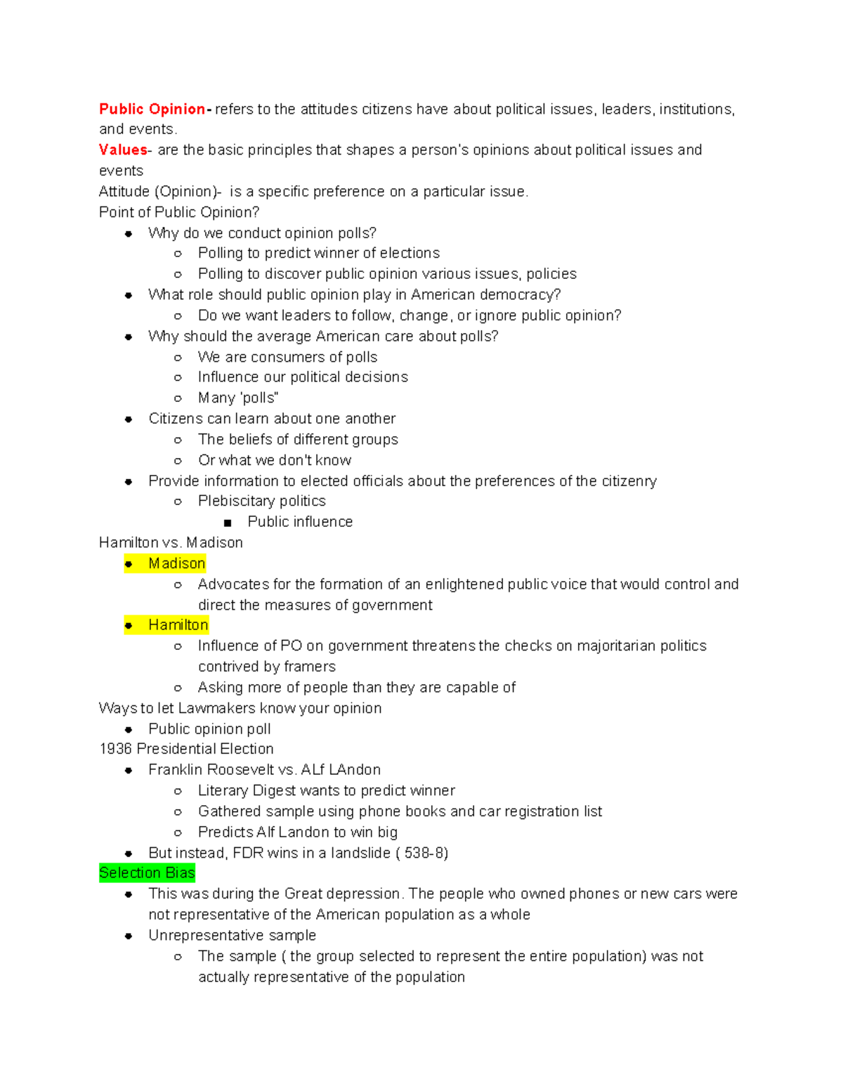 Public Opinion - Lecture notes 4 - Public Opinion - refers to the ...