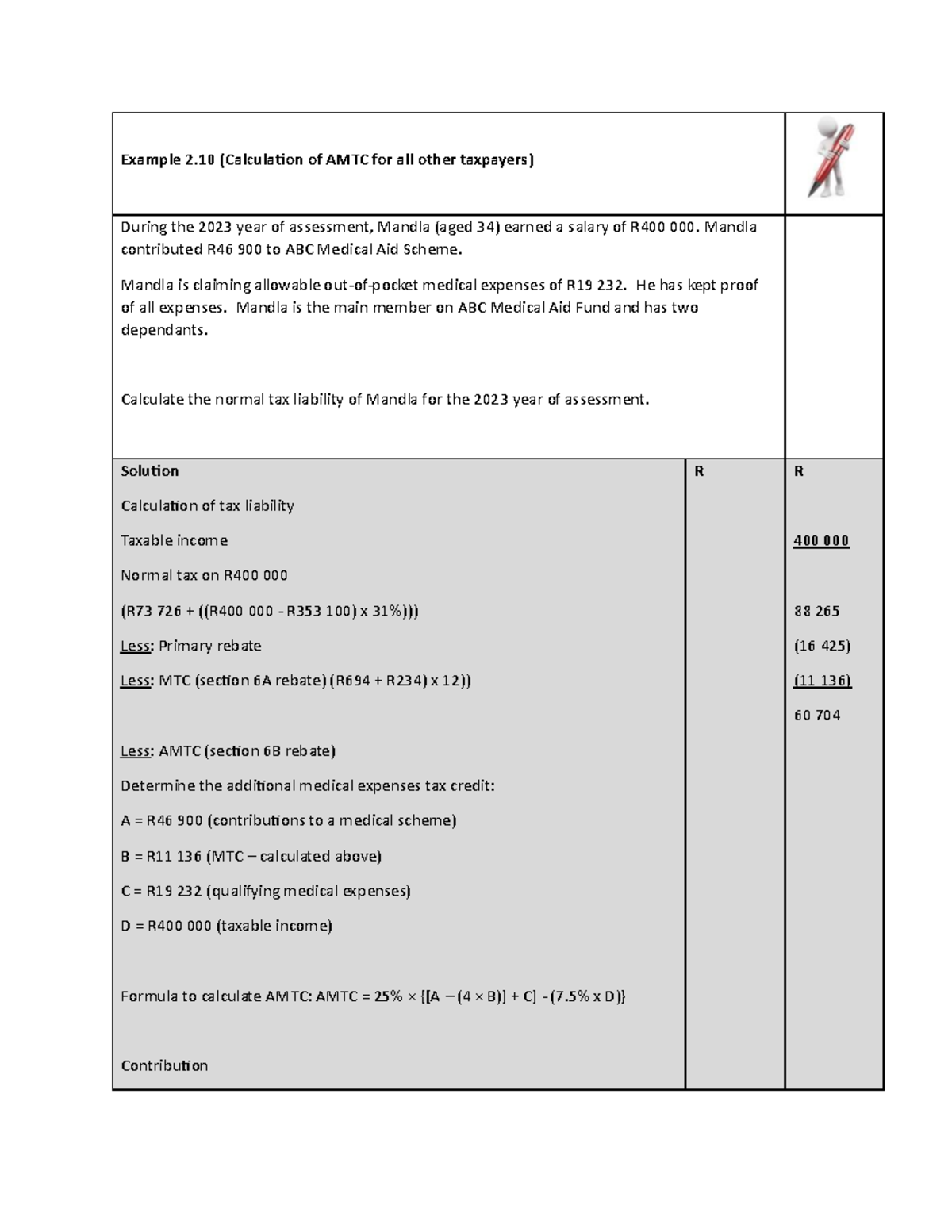 TL102 Example 2 - Summary - Example 2 (Calculation of AMTC for all ...