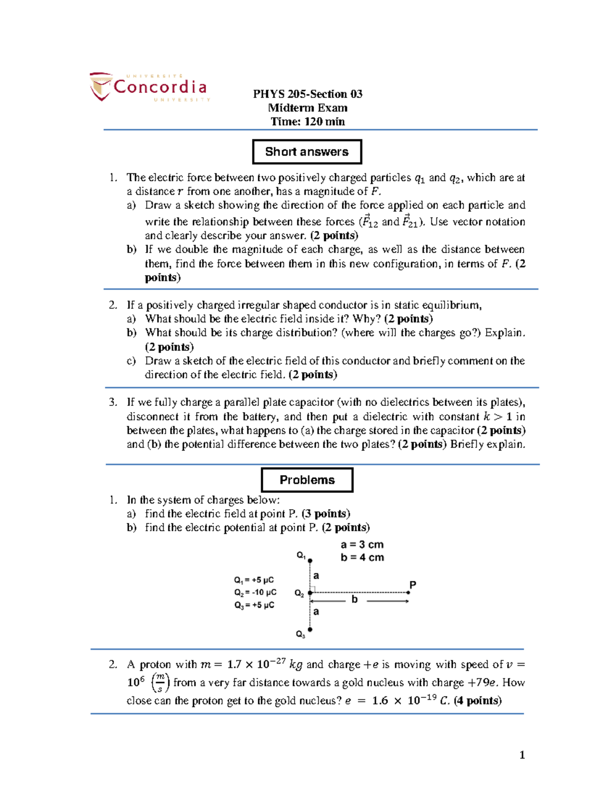 Midterm 9 March 2018, questions - PHYS 205-Section 03 Midterm Exam Time ...