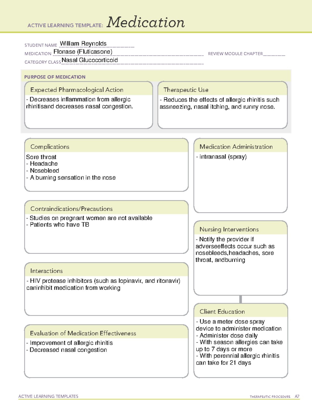 Flonase - ACTIVE LEARNING TEMPLATES TherapeuTic procedure A Medication ...
