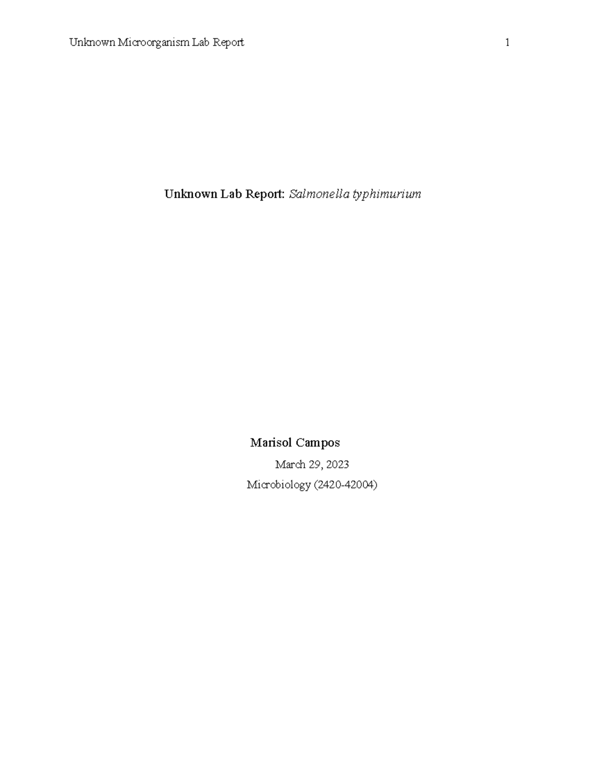 Unknown Lab Report 3 - These tests were used to determine which ...