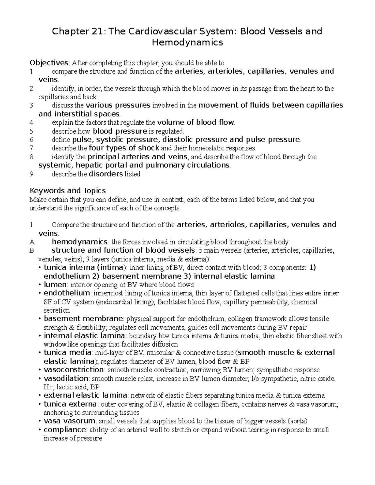 Bio chapter 21 - Study notes - Chapter 21: The Cardiovascular System ...