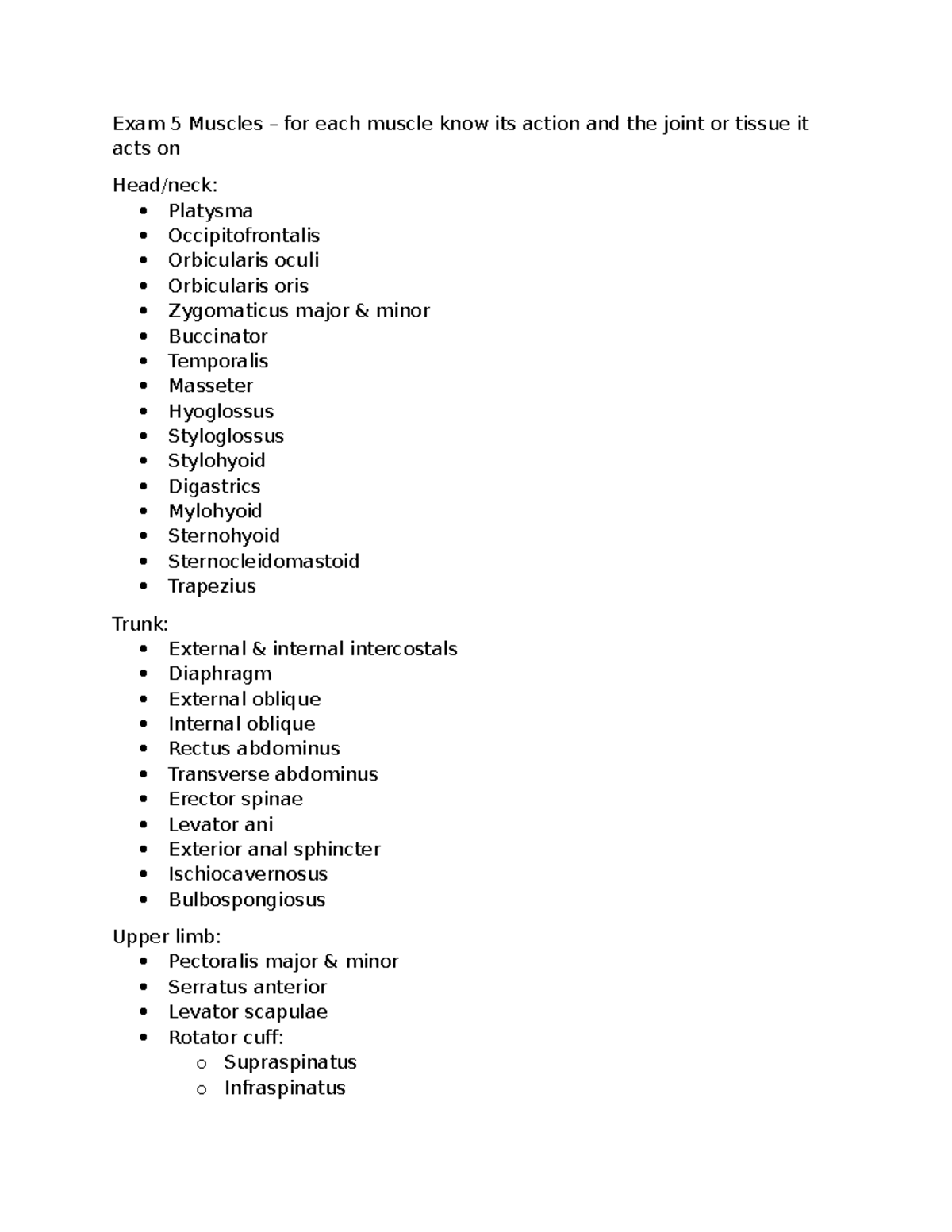 Exam 5 Terms for Labelling - Exam 5 Muscles – for each muscle know its ...
