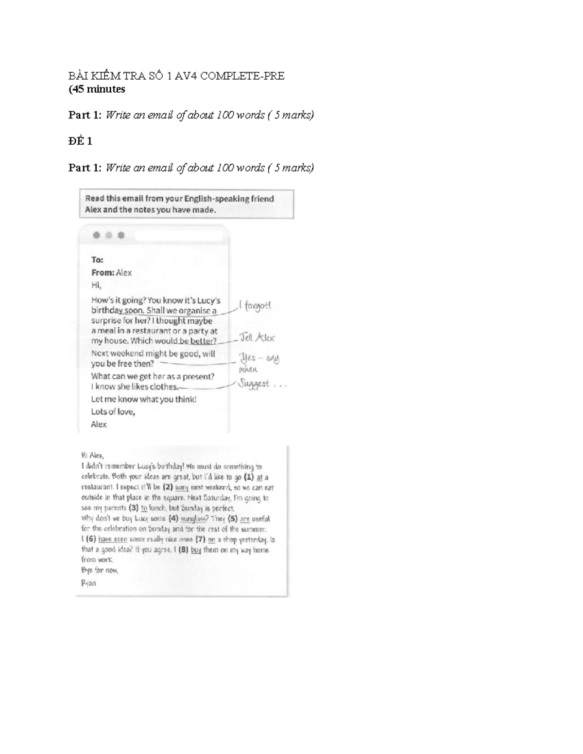 DP AN - DE 1 -av4 moi BAI KT SO 1 Writing - Ôn tập Tiếng Anh - BÀI KIỂM TRA SỐ 1 AV4 COMPLETE ...