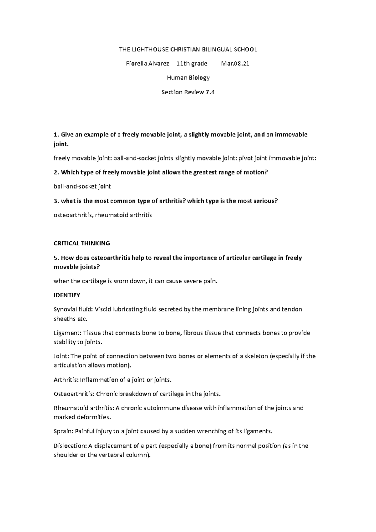 Human bio section rev - para poder estudiar biologia - THE LIGHTHOUSE CHRISTIAN BILINGUAL SCHOOL ...