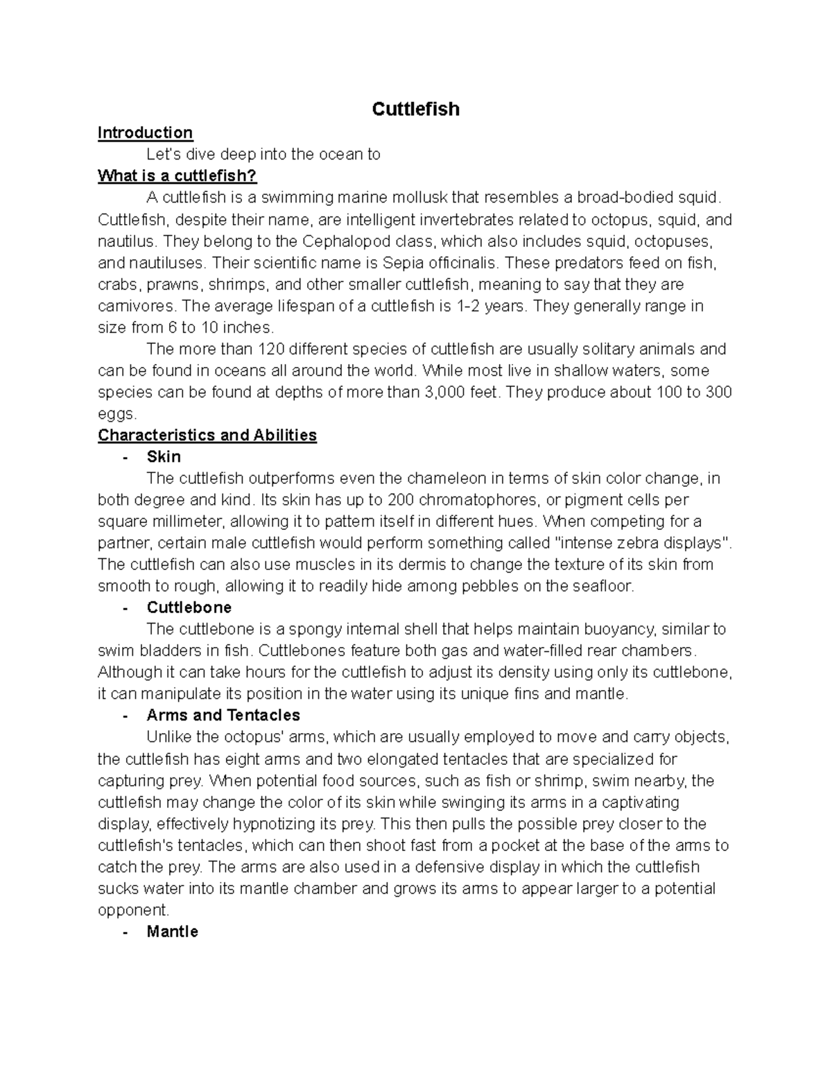 Cuttlefish (script) - this is for me... - Cuttlefish Introduction Let’s dive deep into the ocean ...