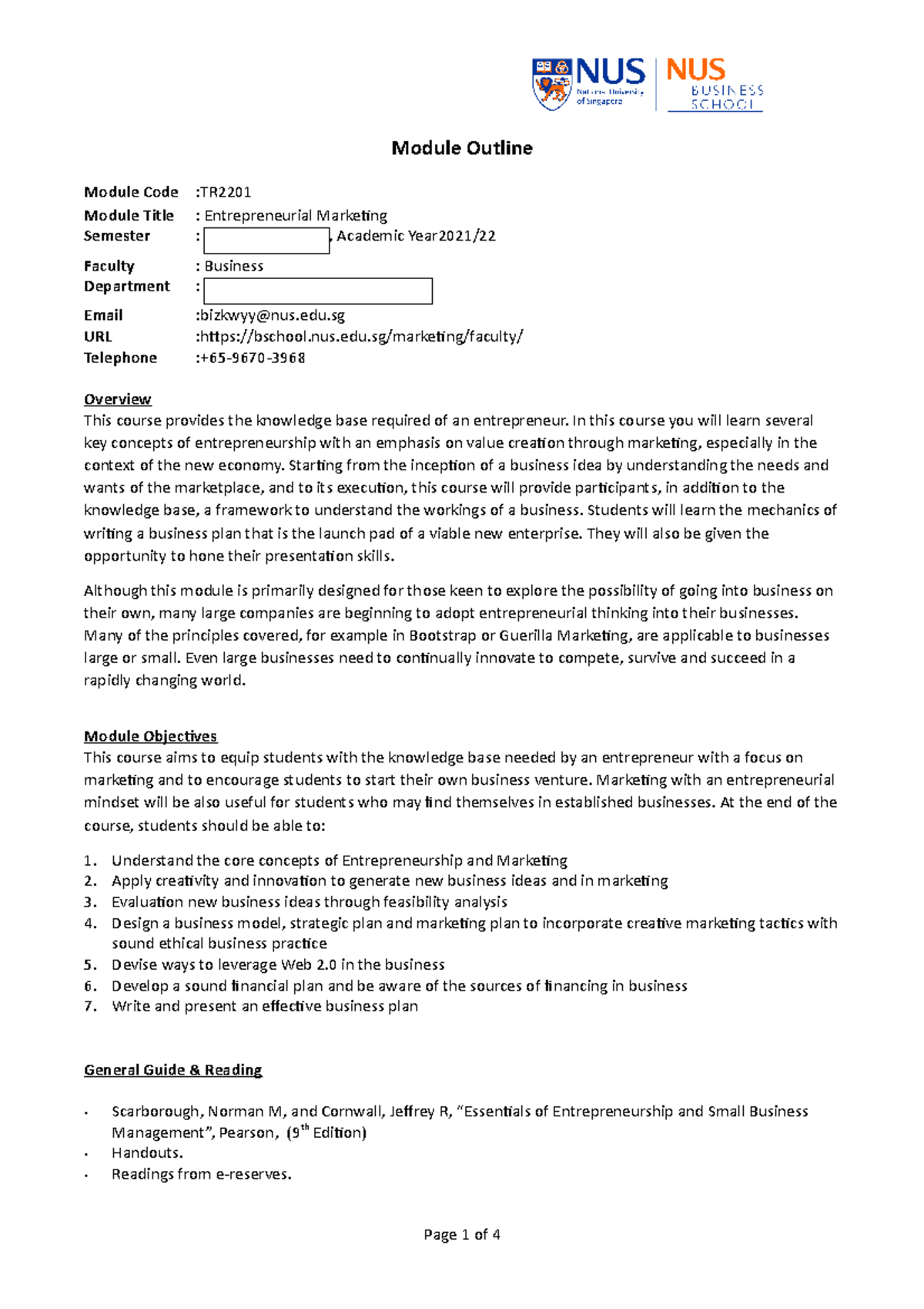 TR2201 Outline - Outlin e course info, practial info about the course ...