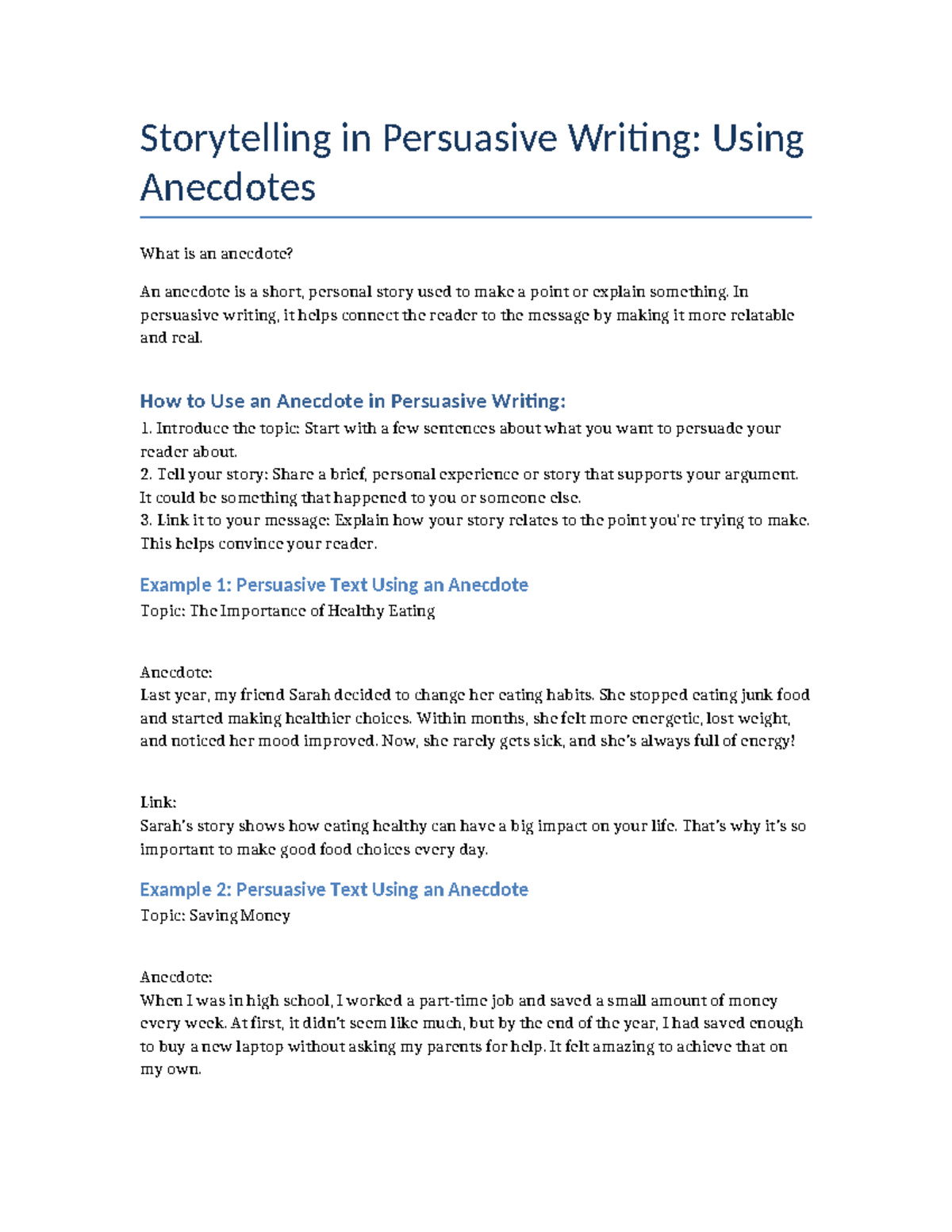 Storytelling Persuasive Writing Using Anecdotes - Storytelling in ...