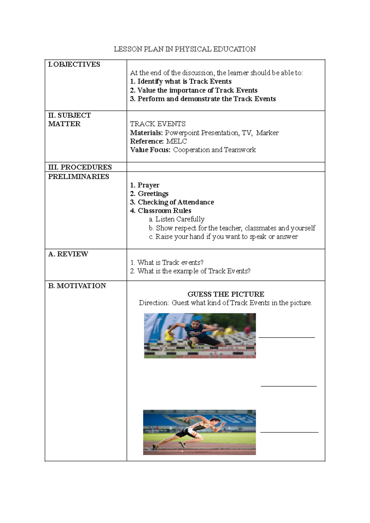 Lesson PLAN IN Physical Education - Copy - LESSON PLAN IN PHYSICAL ...