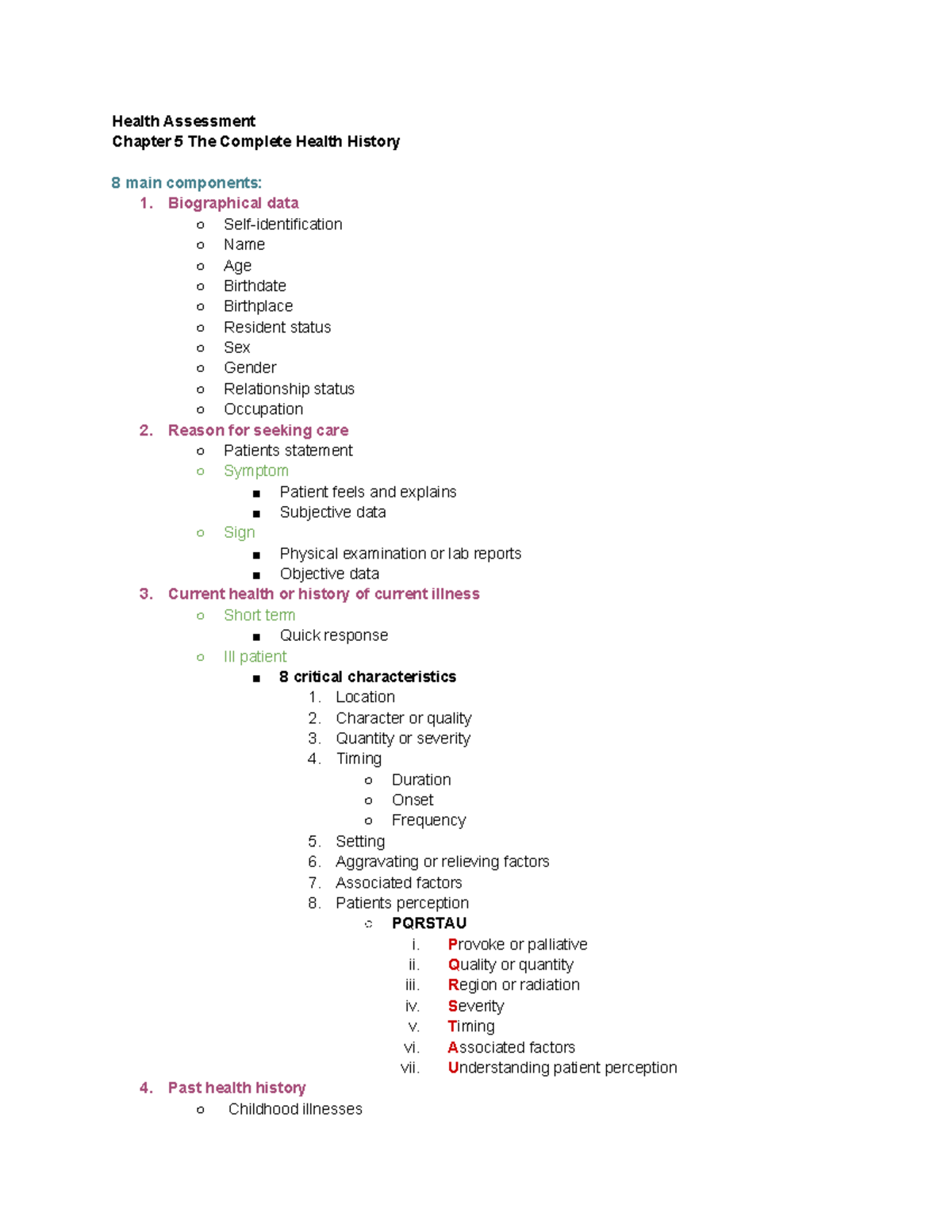 Chapter 5 The Complete Health History Health Assessment Chapter 5 The