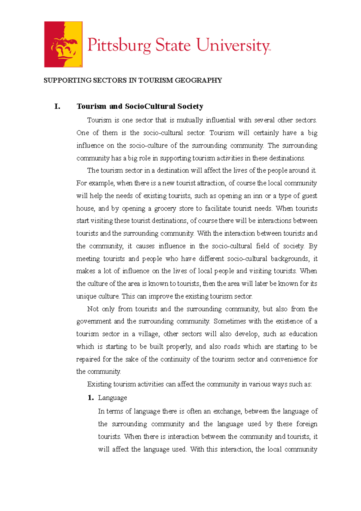 Supporting Sectors IN Tourism Geography - SUPPORTING SECTORS IN TOURISM ...