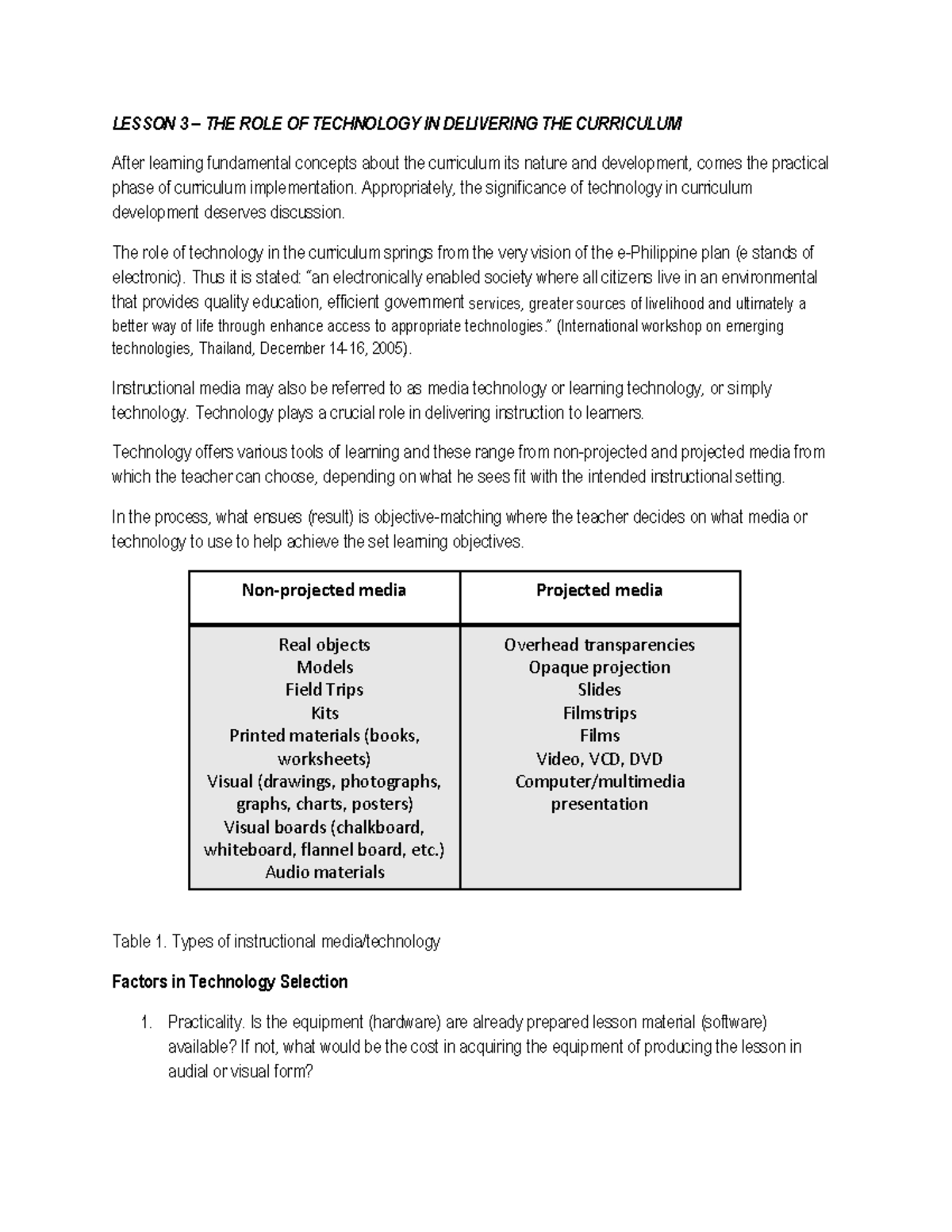 Module 10- The Role of Technology in Delivering the Curriculum - LESSON ...
