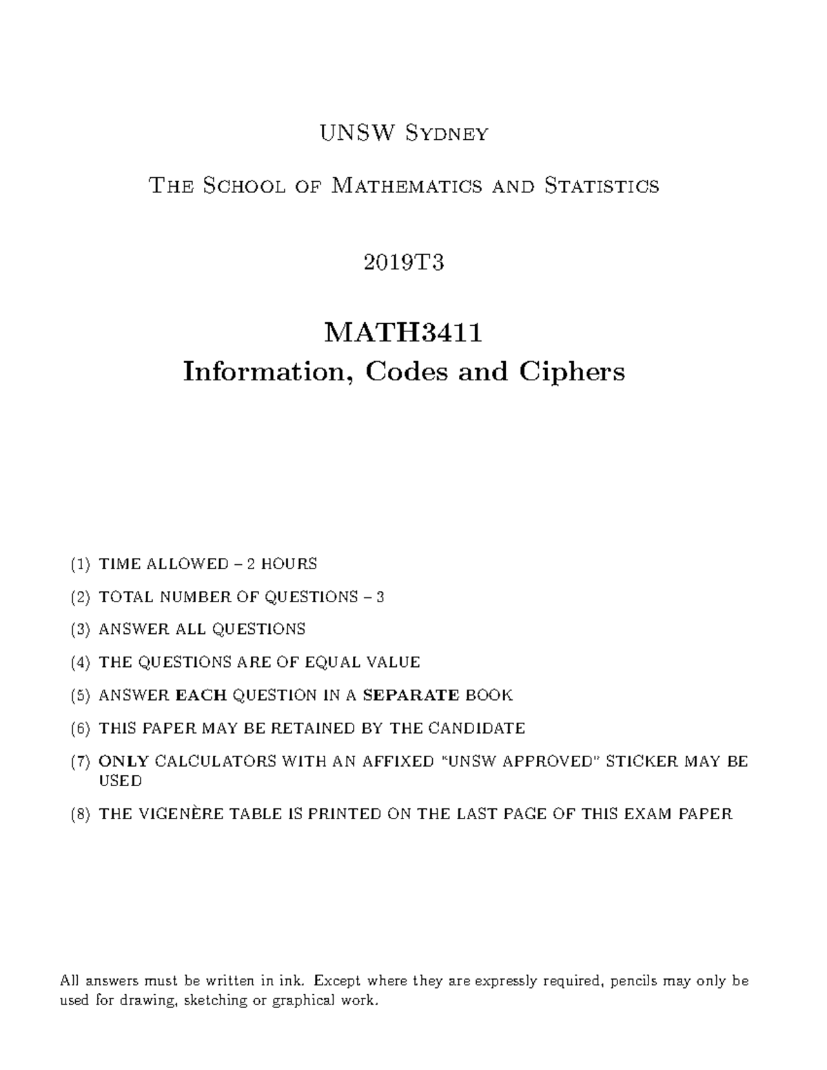 Math3411 t3 19 exam - UNSW Sydney The School of Mathematics and ...