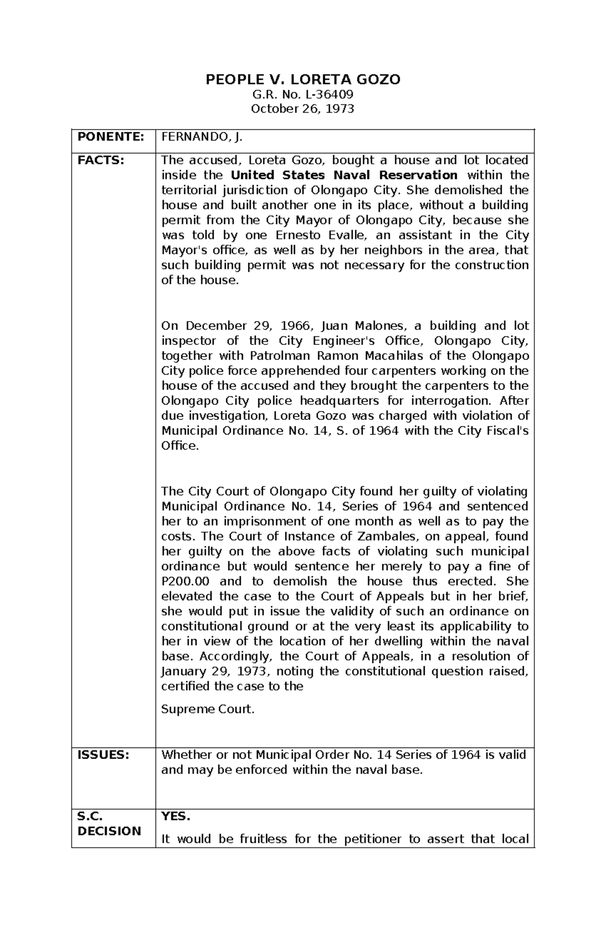 5. People v. Loreta Gozo - PEOPLE V. LORETA GOZO G. No. L- October 26 ...