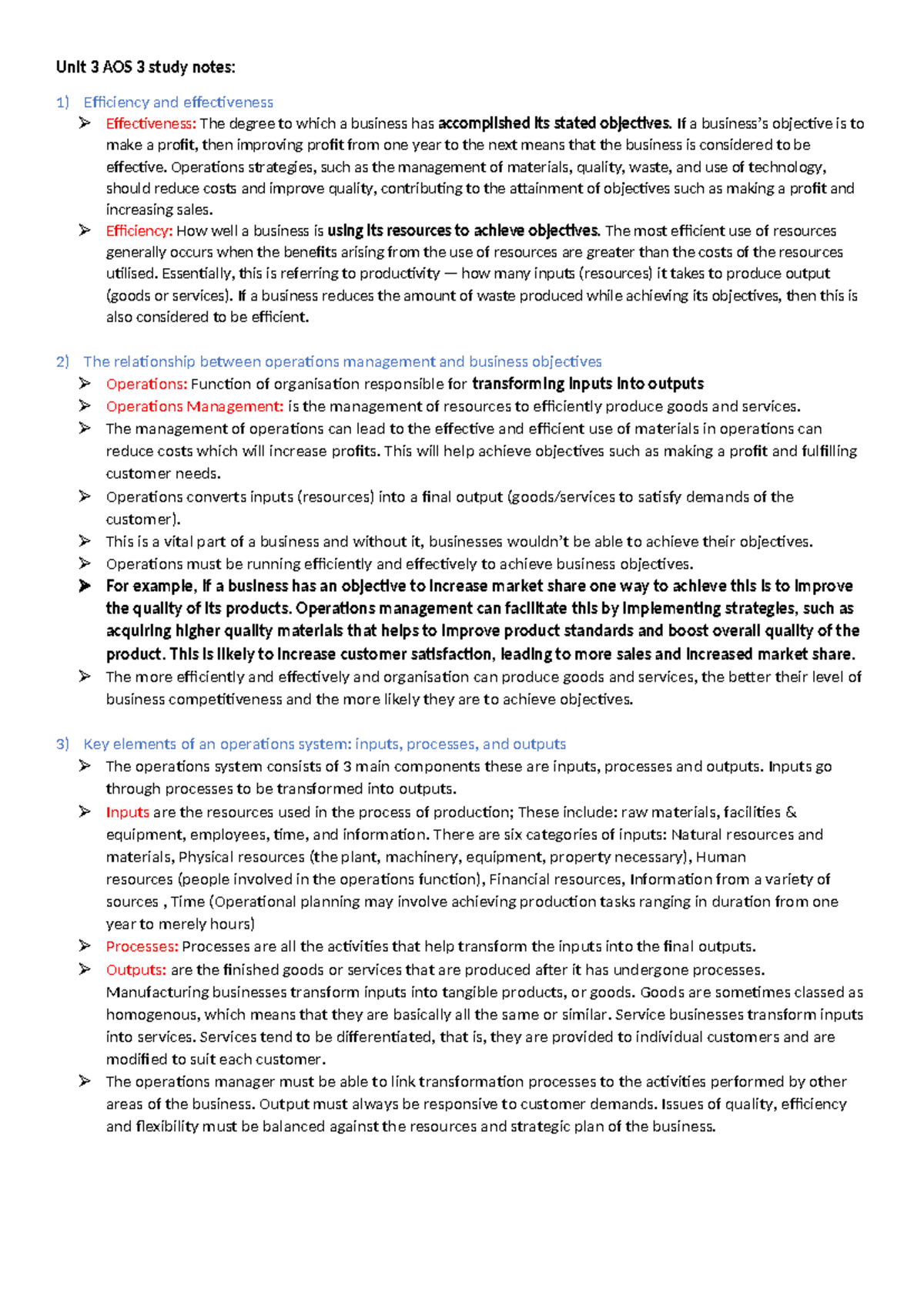 U3 AOS3 KEY Notes - Summary of unit 3 aos 3 of business management ...