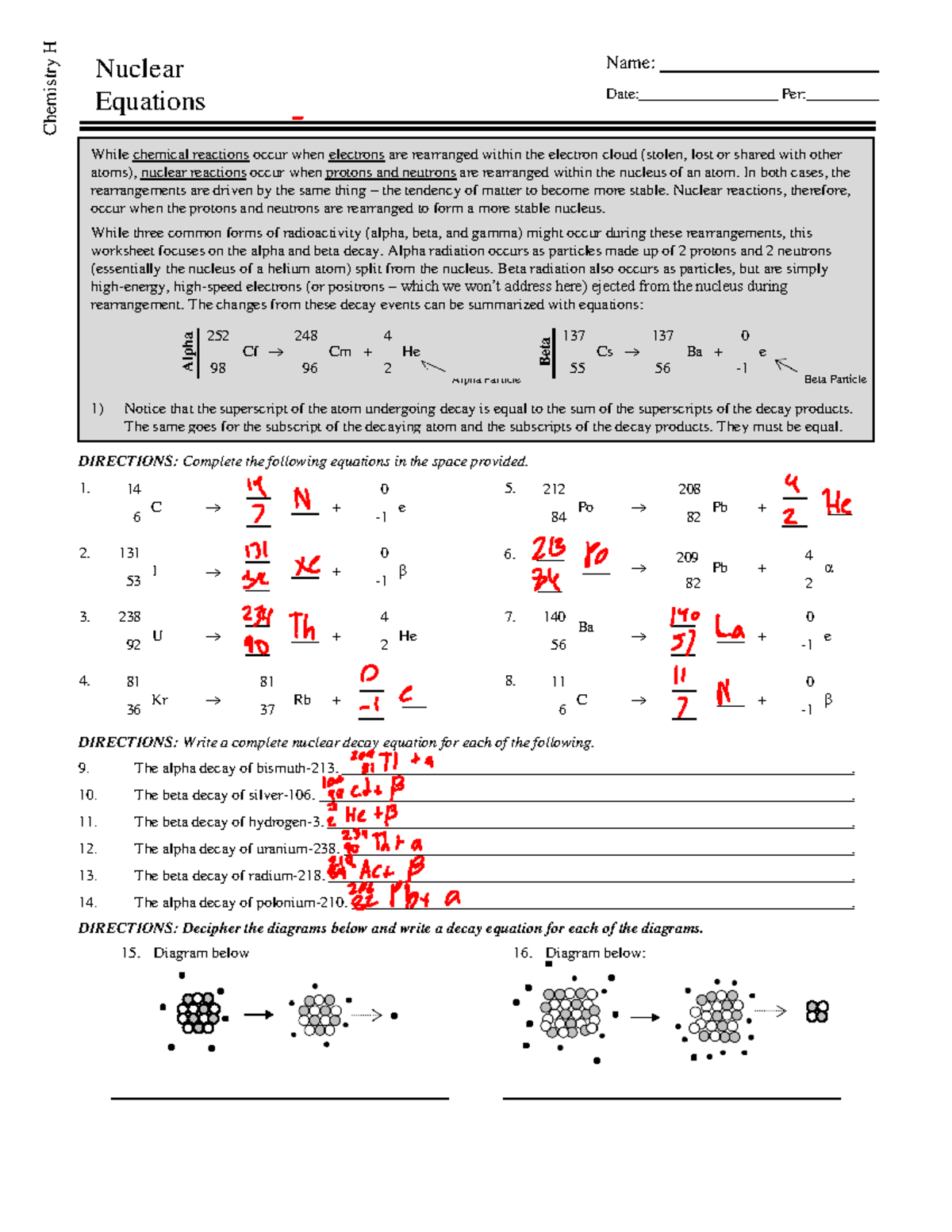 Nuclear Equations Worksheet 2023 - While chemical reactions occur when ...