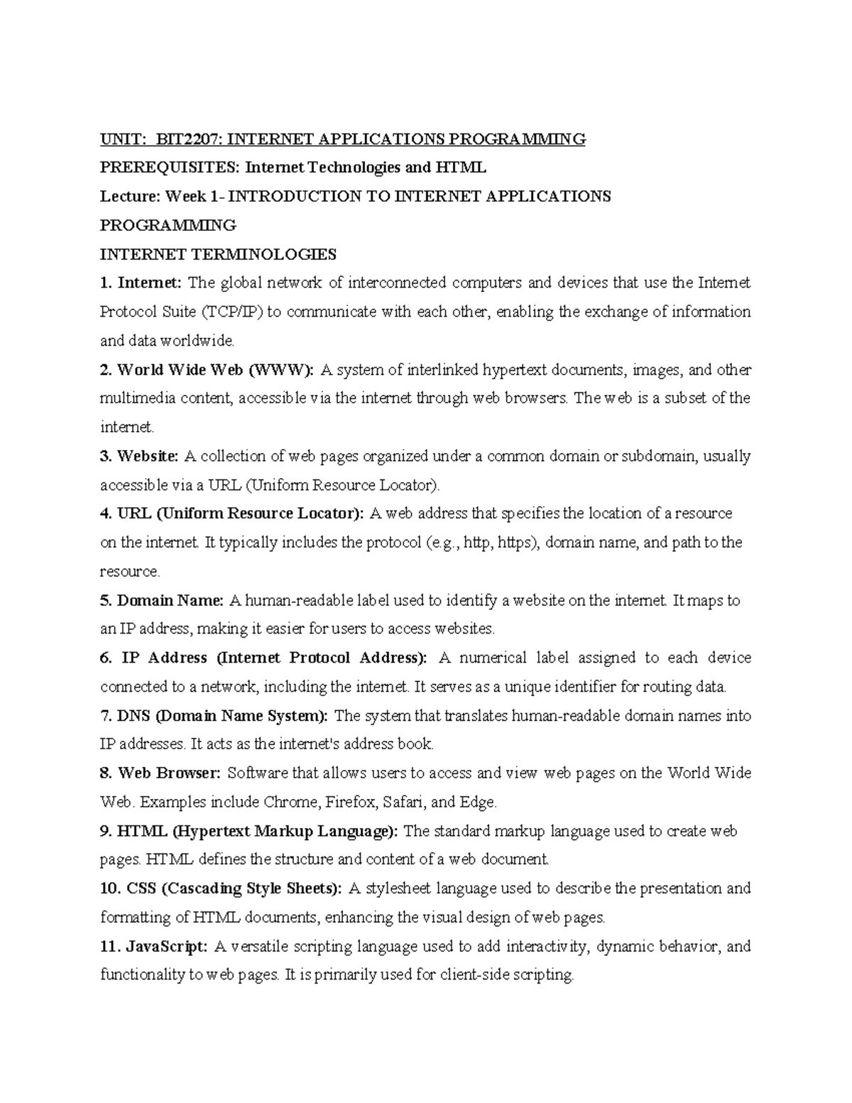 Internet Applications Programming - UNIT: BIT2207: INTERNET ...