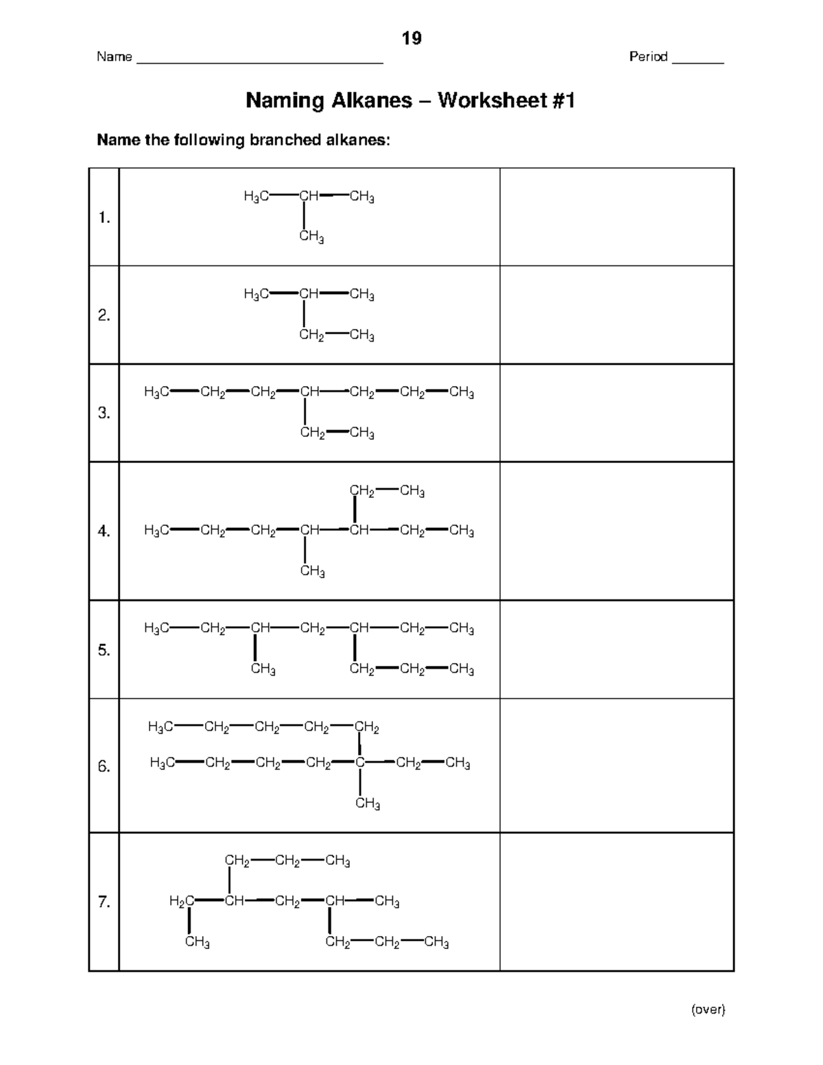 Naming alkanes Worksheet - Name ...