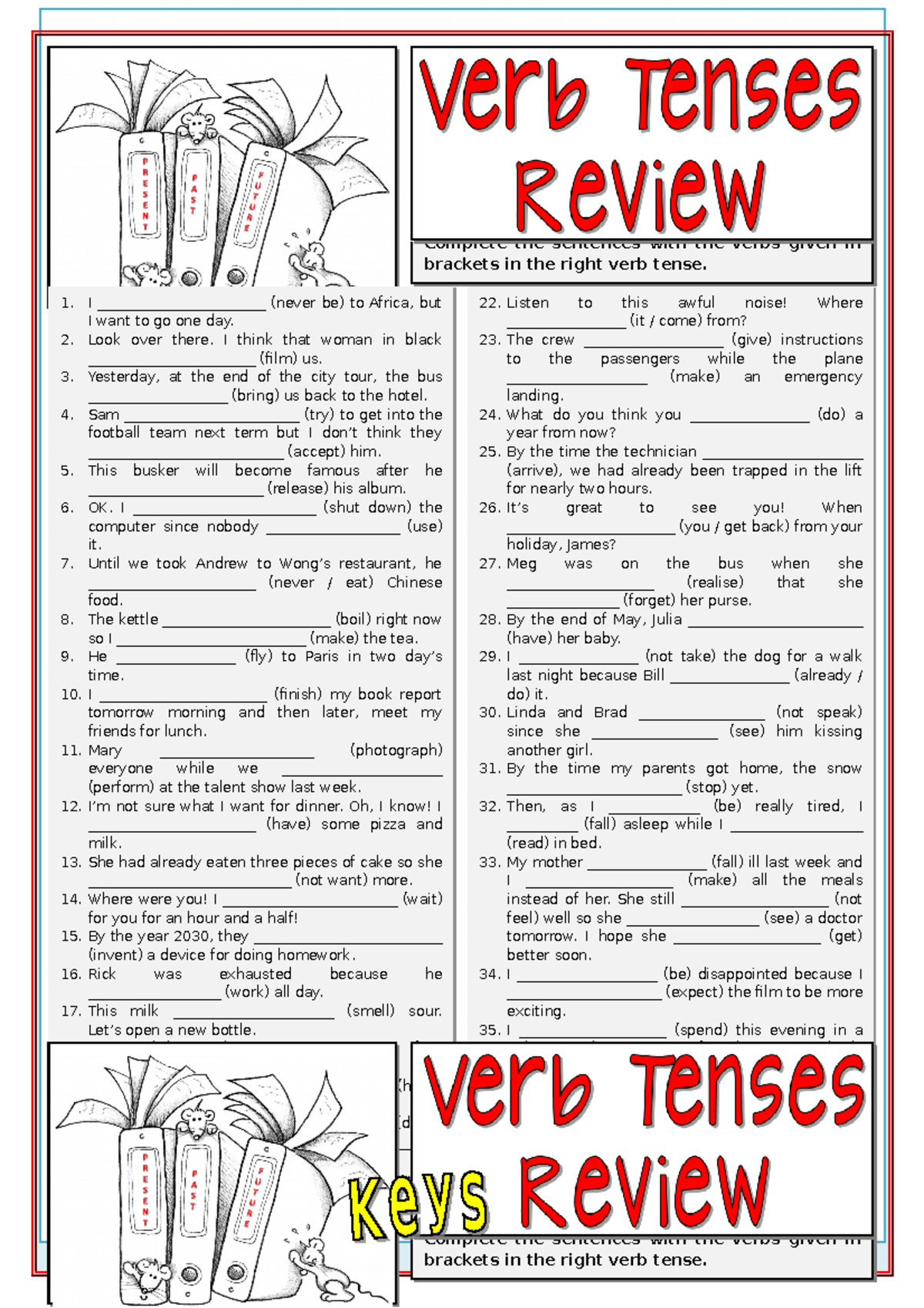 B1 verb tenses review 12 grammar drills tests 94314 - Complete the ...