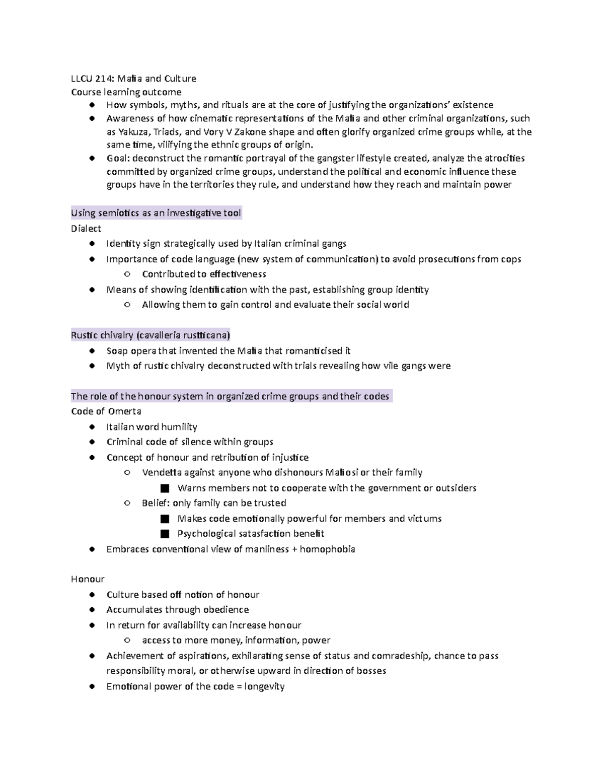 LLCU 214 Mafia and Culture - LLCU 214: Mafia and Culture Course ...