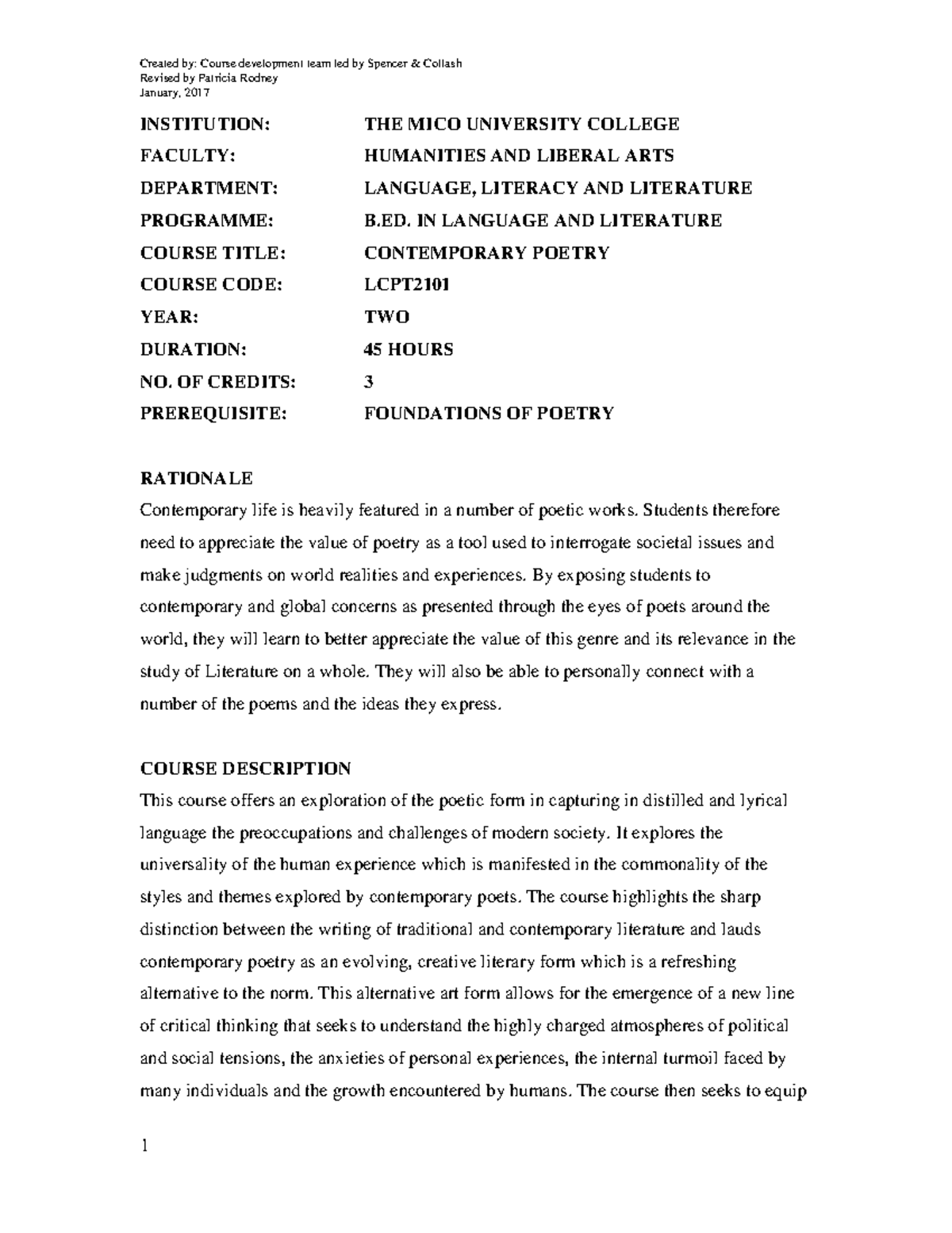 2023 Contemporary Poetry Course Outline 2023 - Revised by Patricia ...