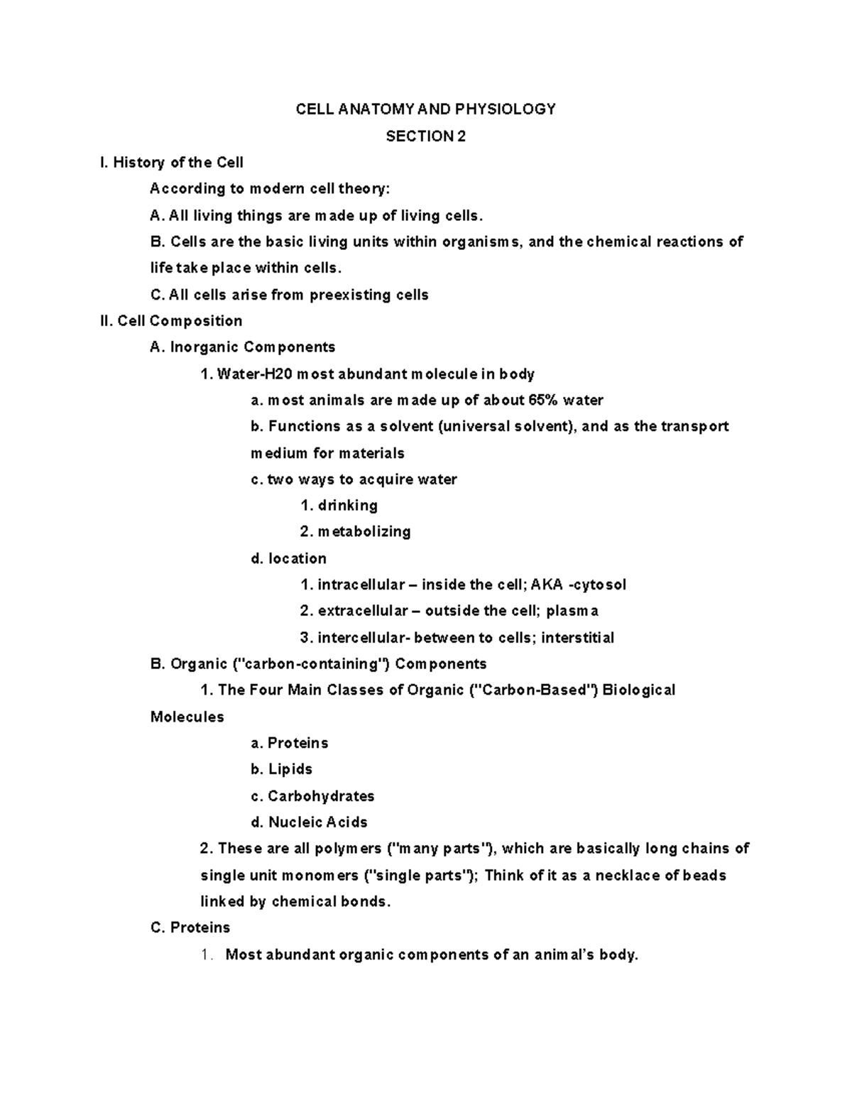 Phy notes section 2 - animal physiology - CELL ANATOMY AND PHYSIOLOGY ...