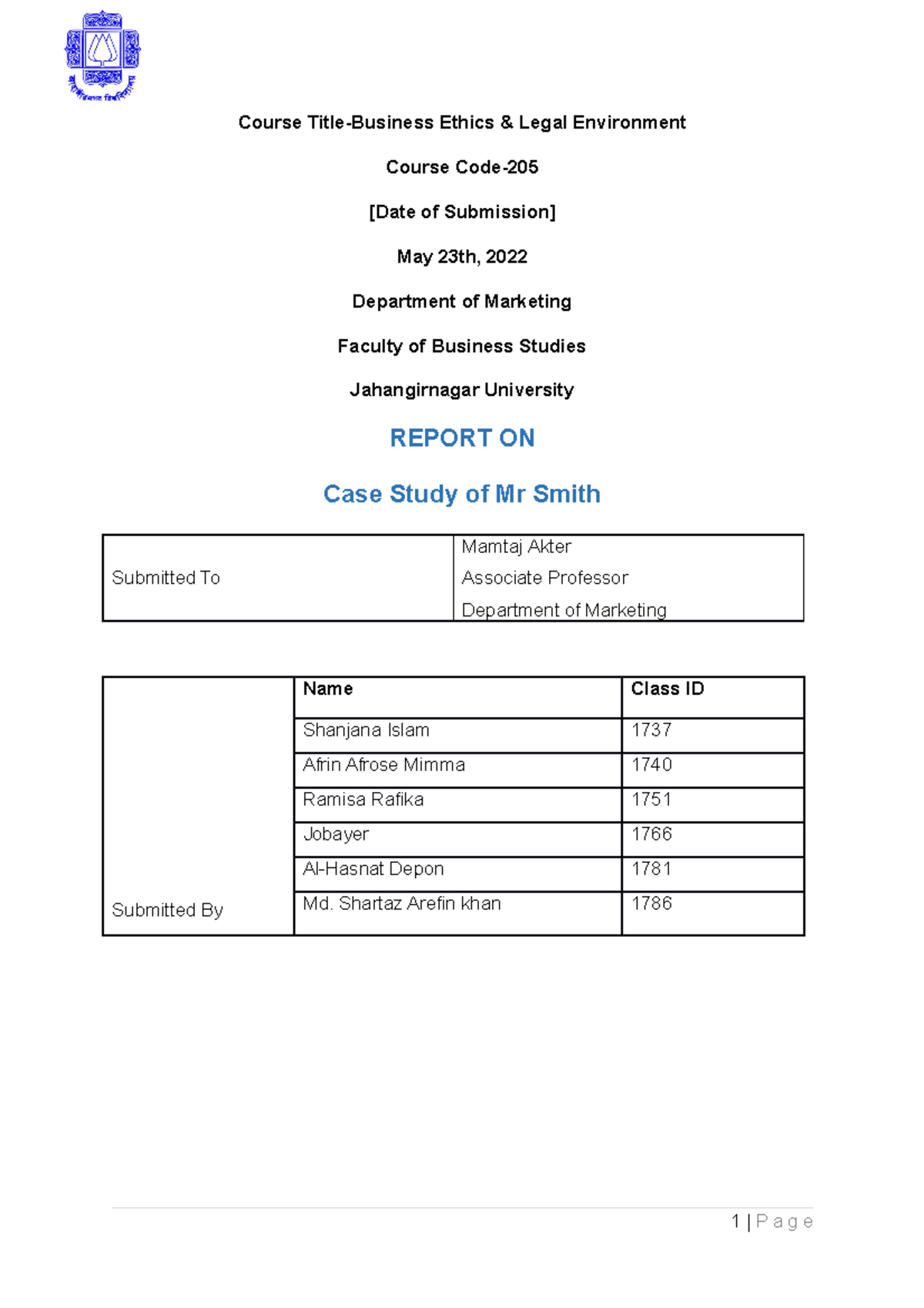 Report on the Case Study of Mr - Course Title-Business Ethics & Legal ...