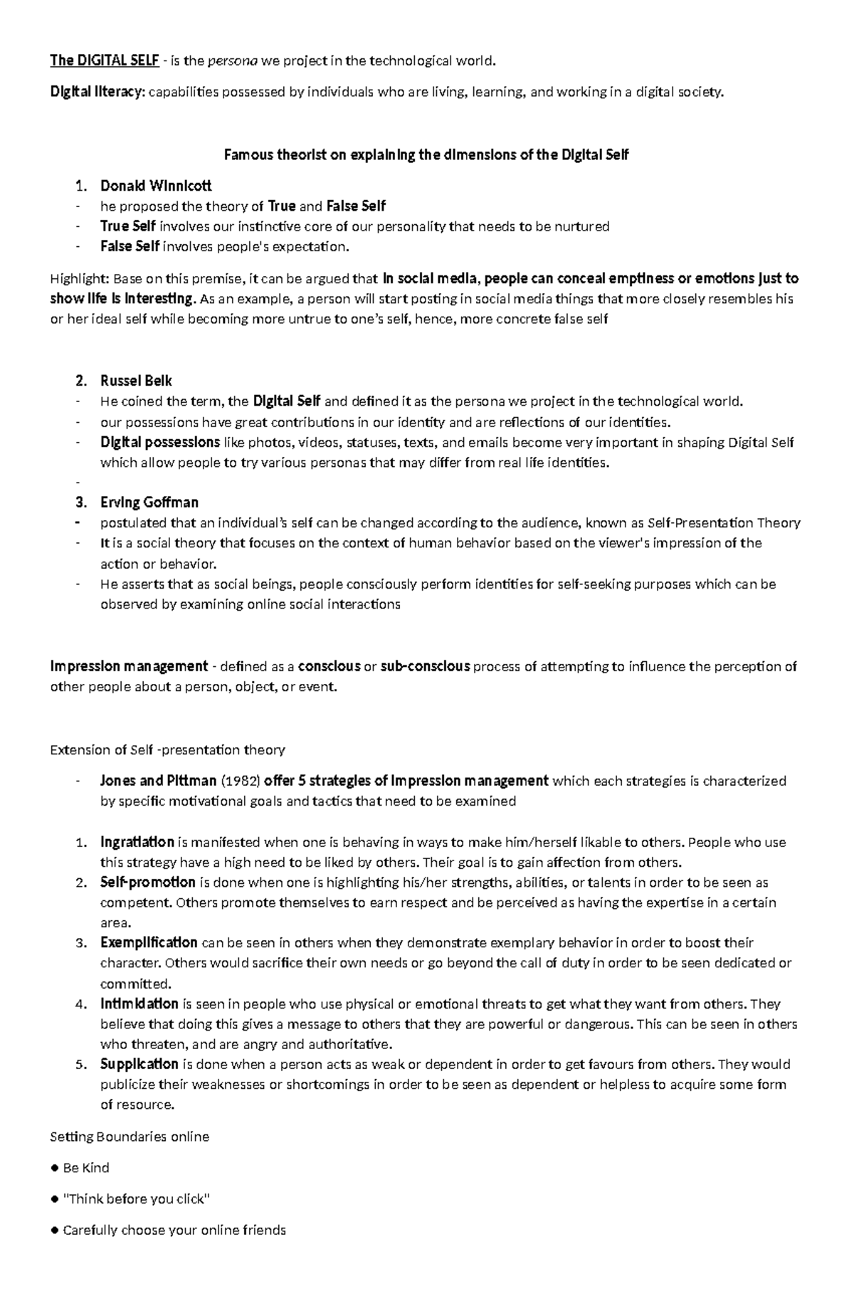Notes - The DIGITAL SELF - is the persona we project in the ...