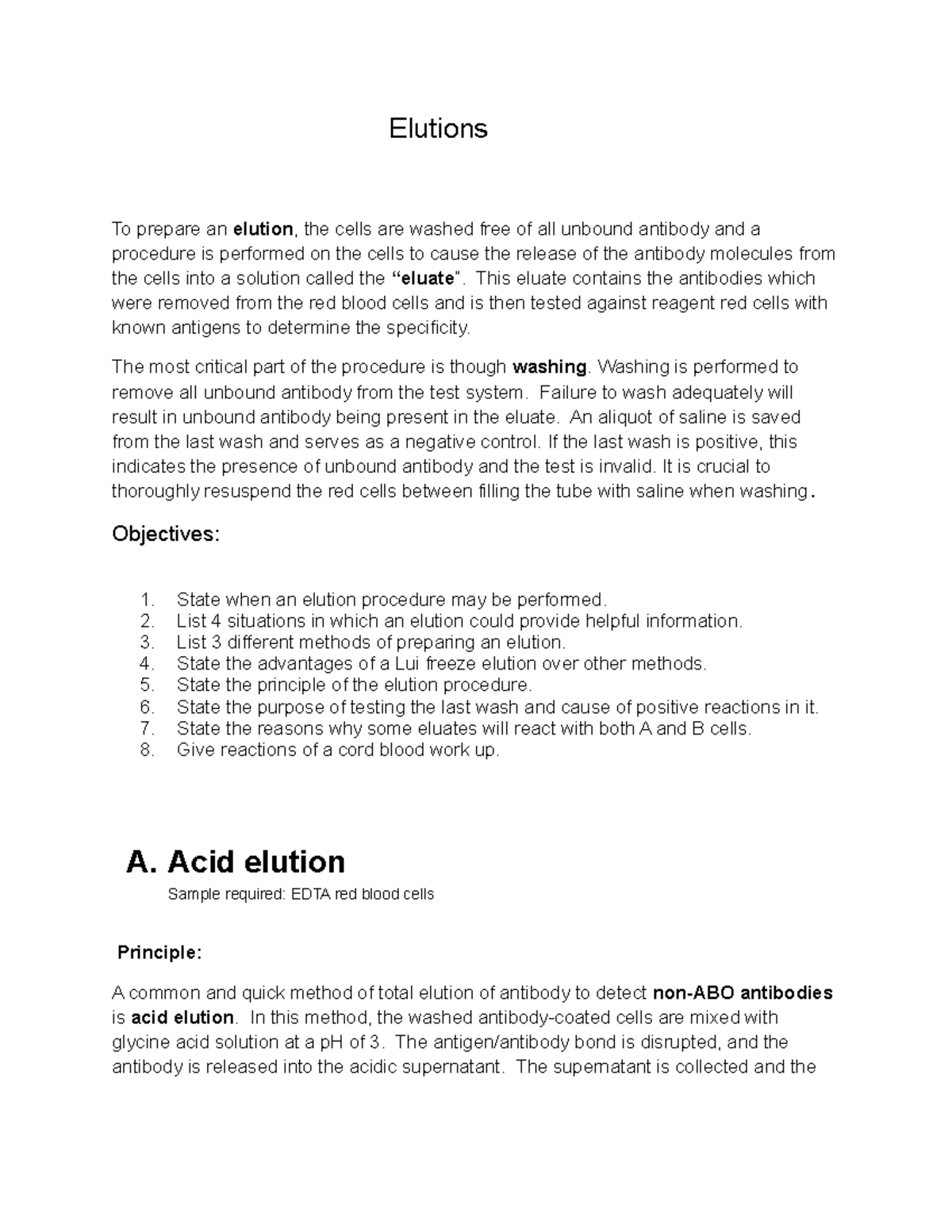 MLS 4240 Elutions procedure - Elutions To prepare an elution, the cells ...