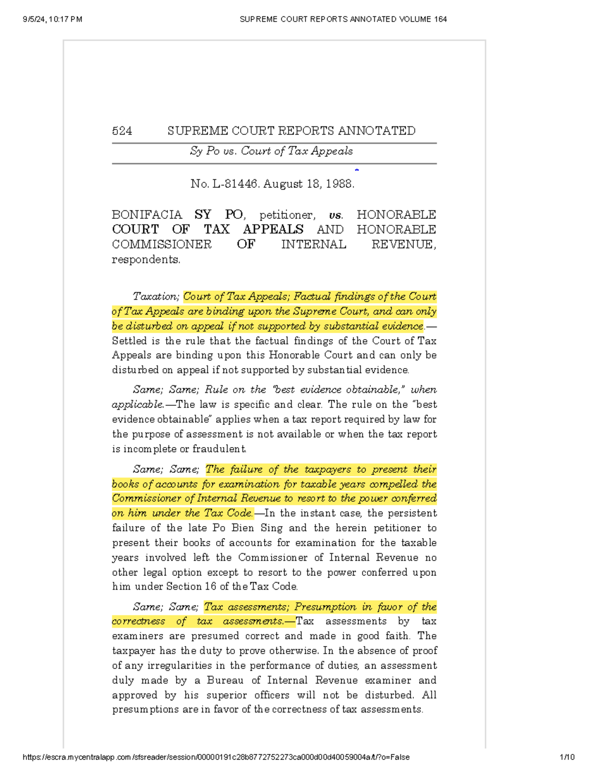 Sy Po v. CTA - cir rules - 524 SUPREME COURT REPORTS ANNOTATED Sy Po vs ...