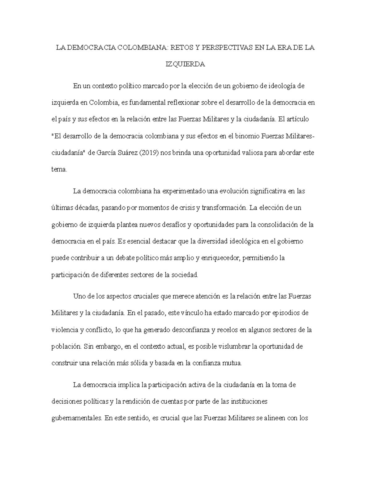 Articulo Tania MORA - LA DEMOCRACIA COLOMBIANA: RETOS Y PERSPECTIVAS EN ...