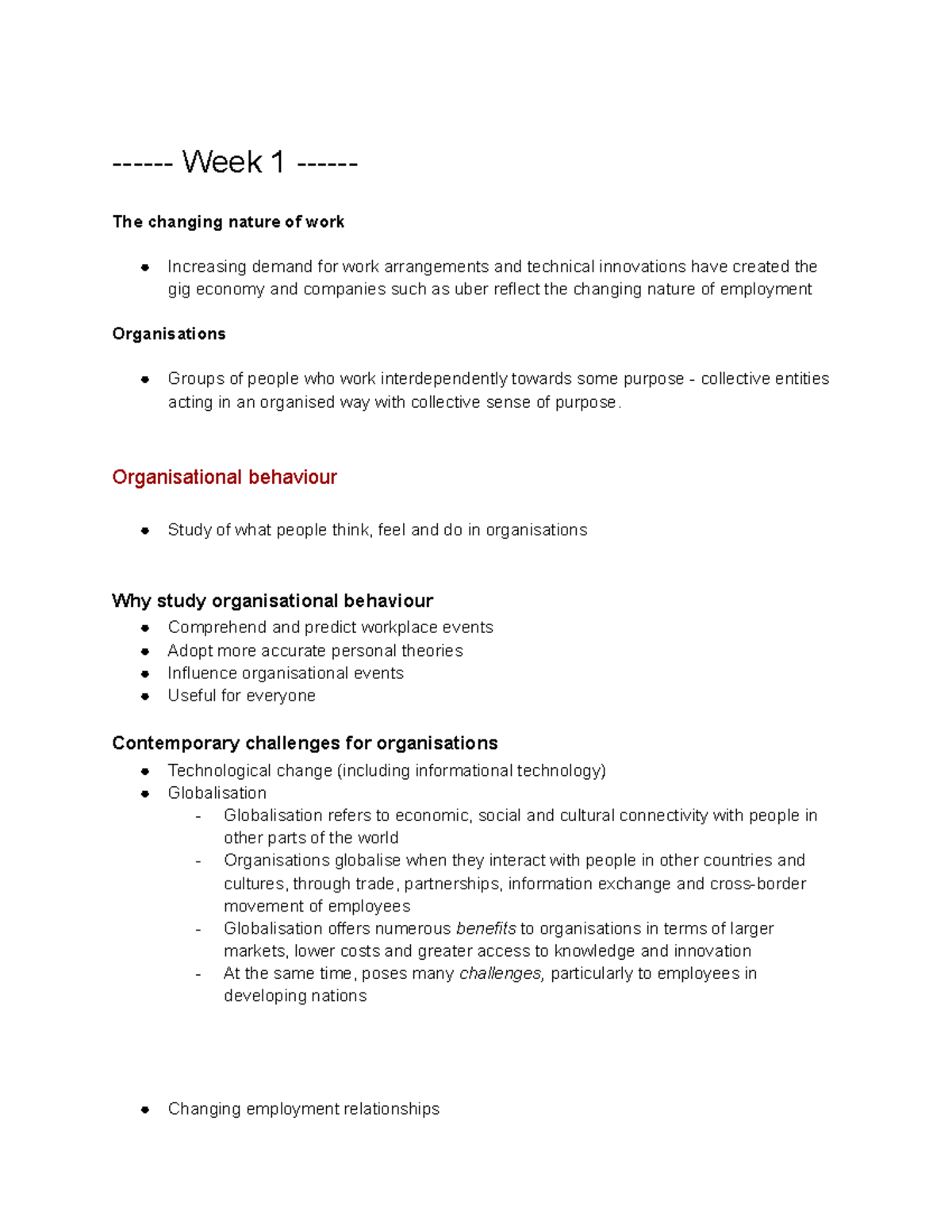 Organisational Behaviour - Week 1 - The changing nature of work Increasing demand for work - Studocu