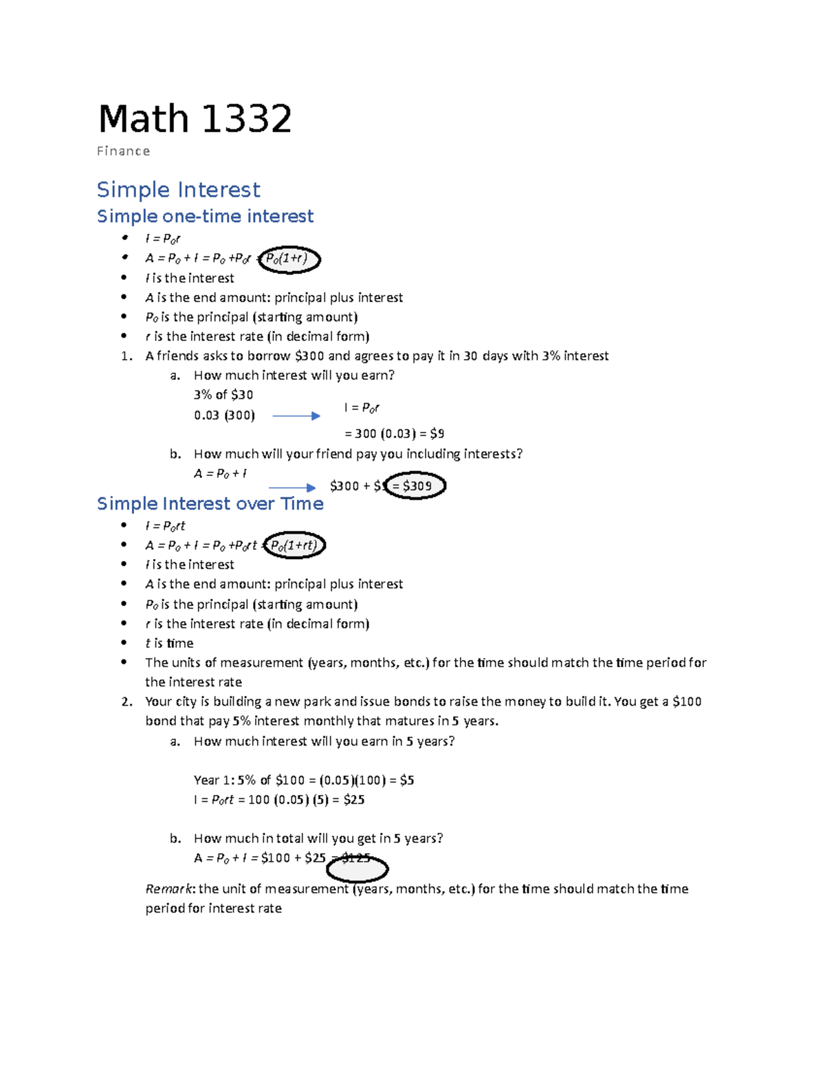 Finance - Math 1332 Finance Simple Interest Simple one-time interest I ...