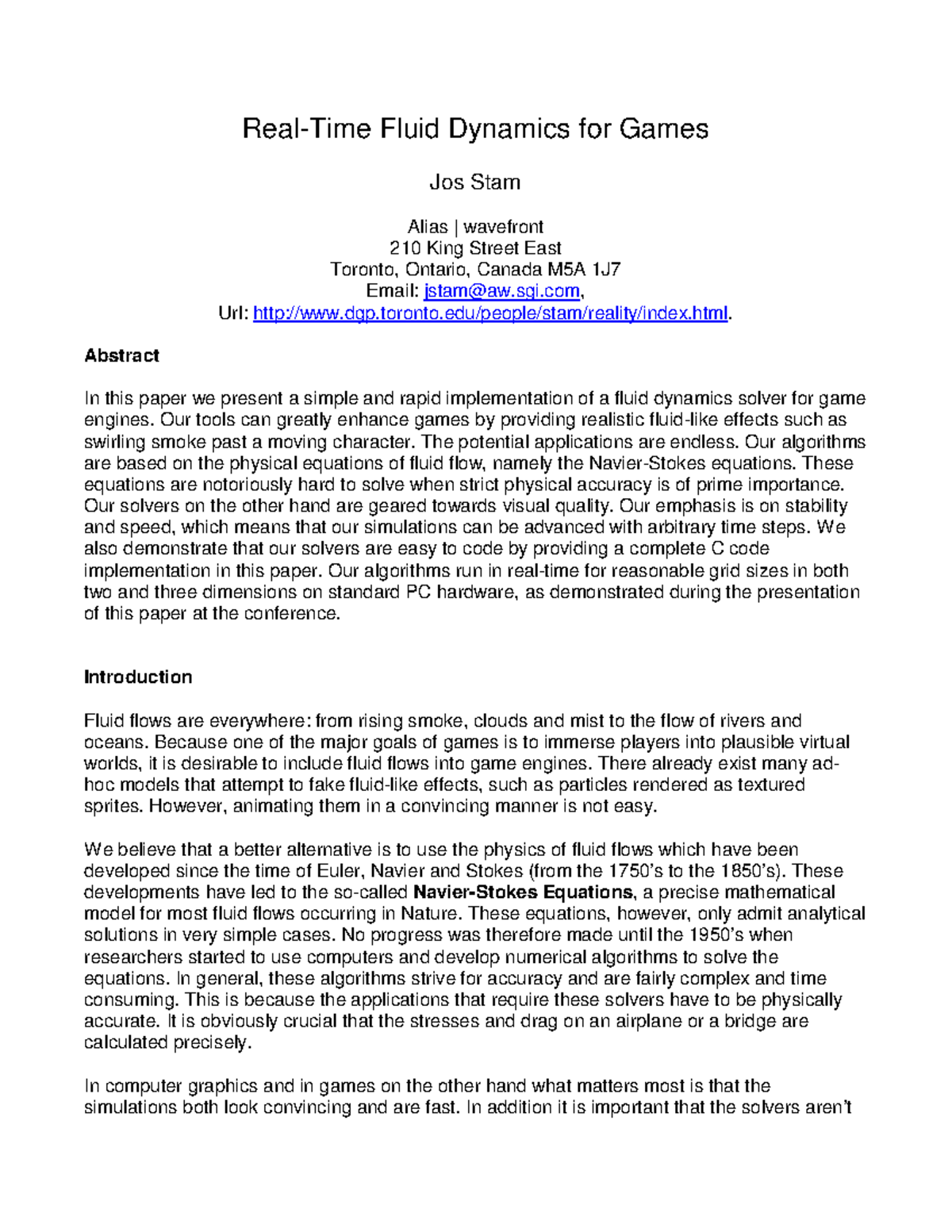 Stam Fluidfor Games - Intro to CFD for game simulation - Real-Time Fluid Dynamics for Games Jos ...